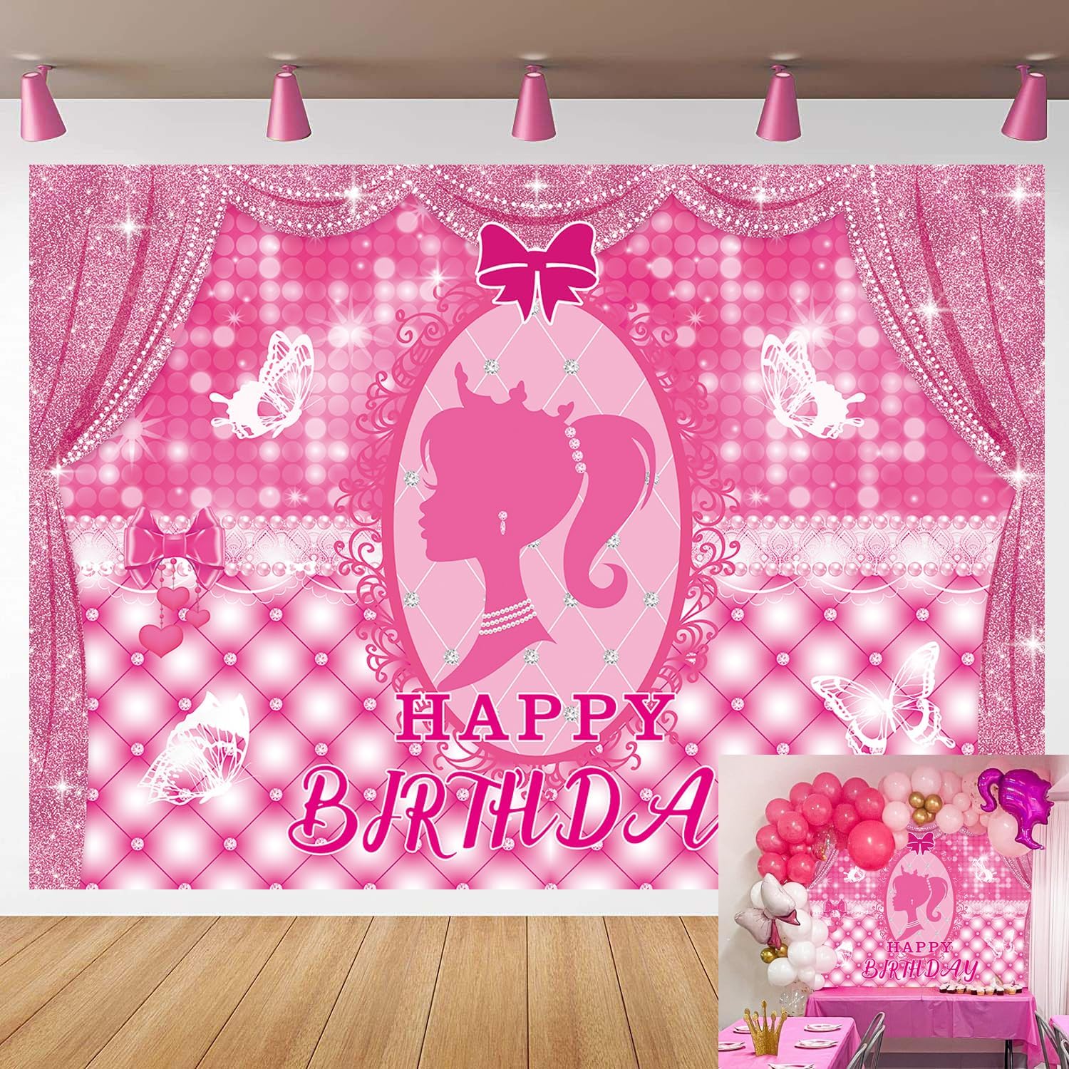 Amazon.com : Pink Princess Birthday Backdrop Princess Theme Photography ...