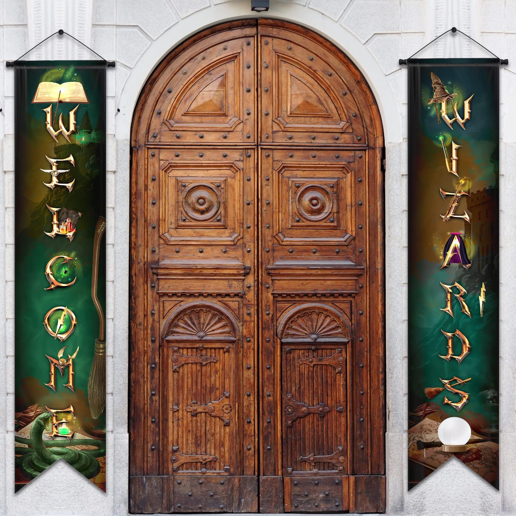 Amazon.com: Wizards Porch Signs Magical Wizard Banner Wizards Backdrop ...