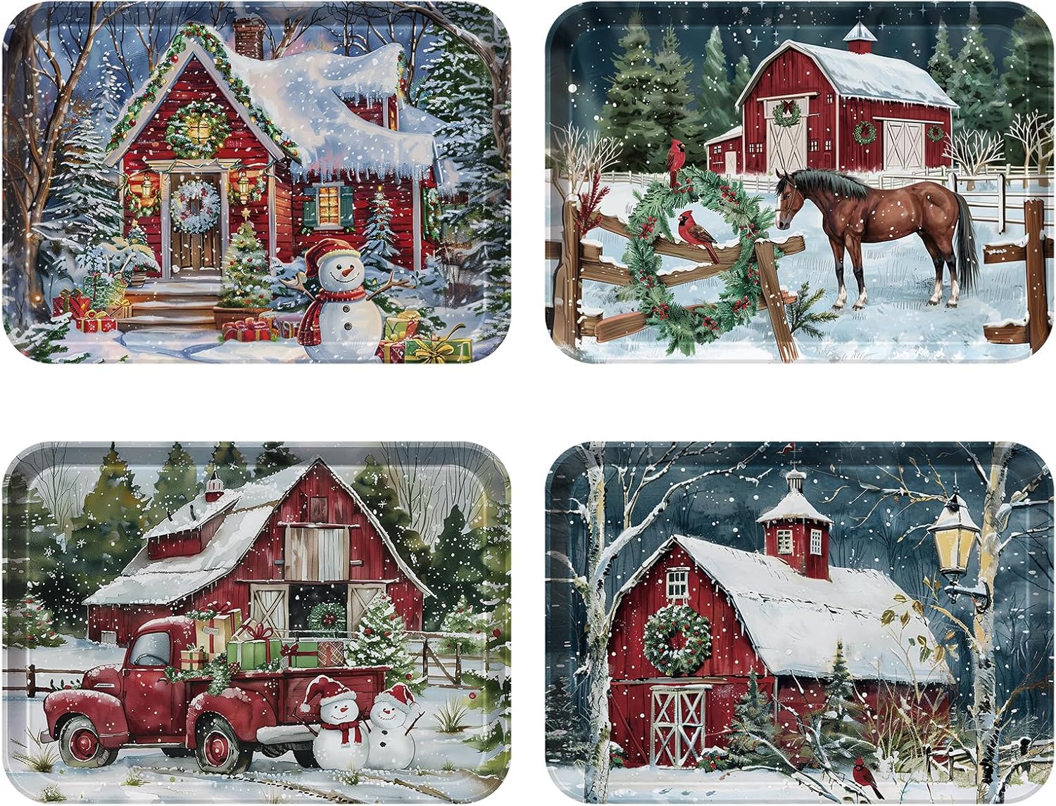 Amazon.com | VIYNRAN 4-Piece 15 x 11 Inch Christmas Serving Tray Set ...