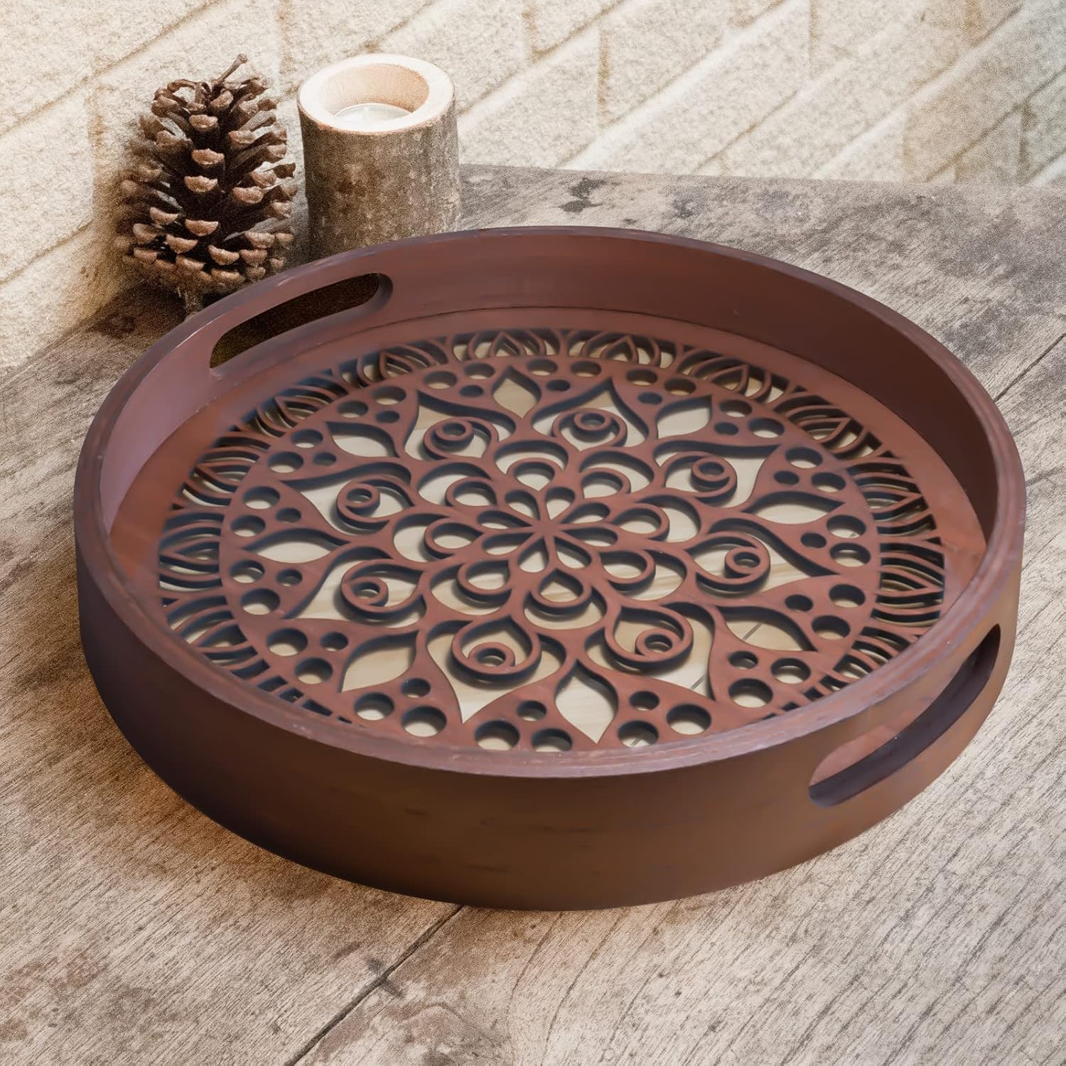 Amazon.com: LINKOVE 12" Decorative Tray, Round Wood Tray for Home Decor ...