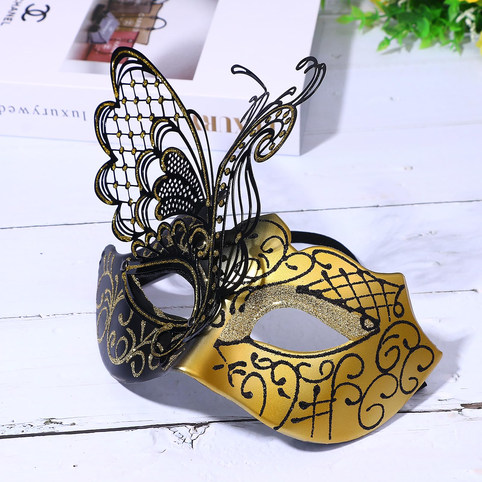vtrem Couples Masquerade Masks Set: Women Butterfly Rhinestone Venetian ...