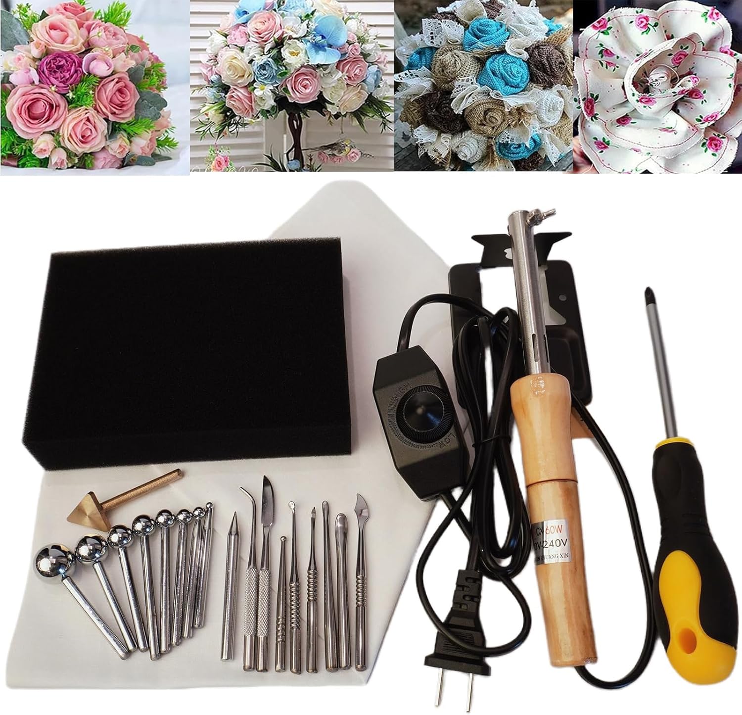 Fabric Flower Maker with Adjustable Temperature - 18 Ironing Heads ...