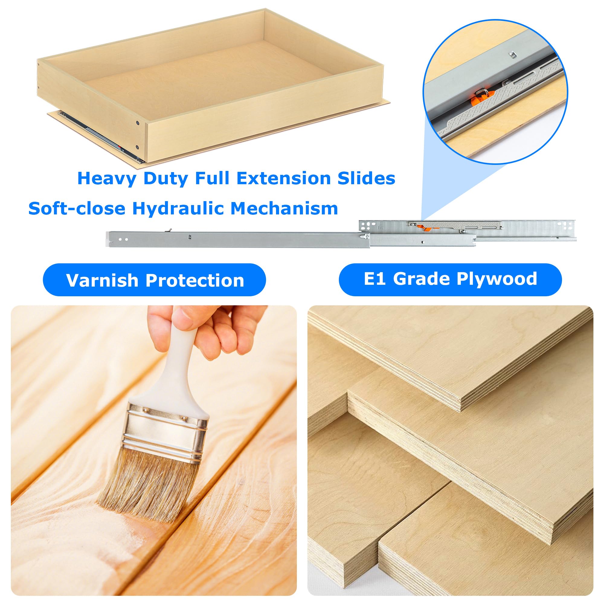 Snapklik.com : Soft Close Pull Out Drawers For Cabinets, 29" W X 22" D ...