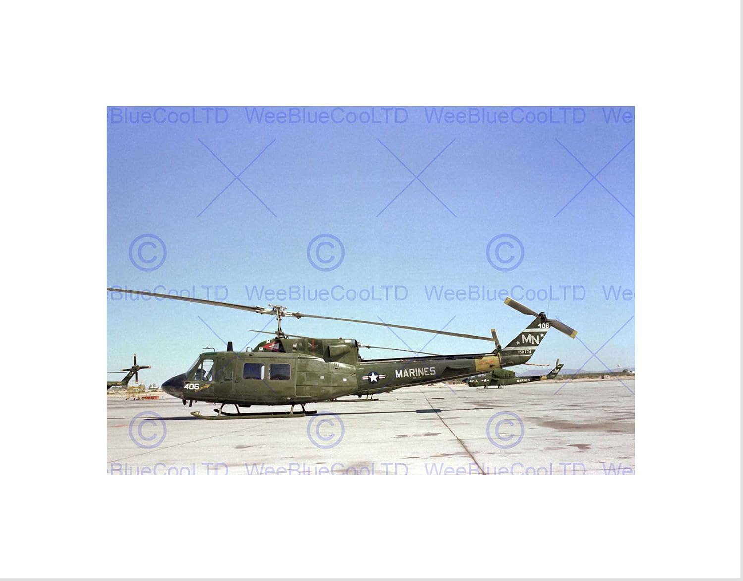Military Air Craft Chopper Marine Bell UH1N Huey Helicopter Art Print ...