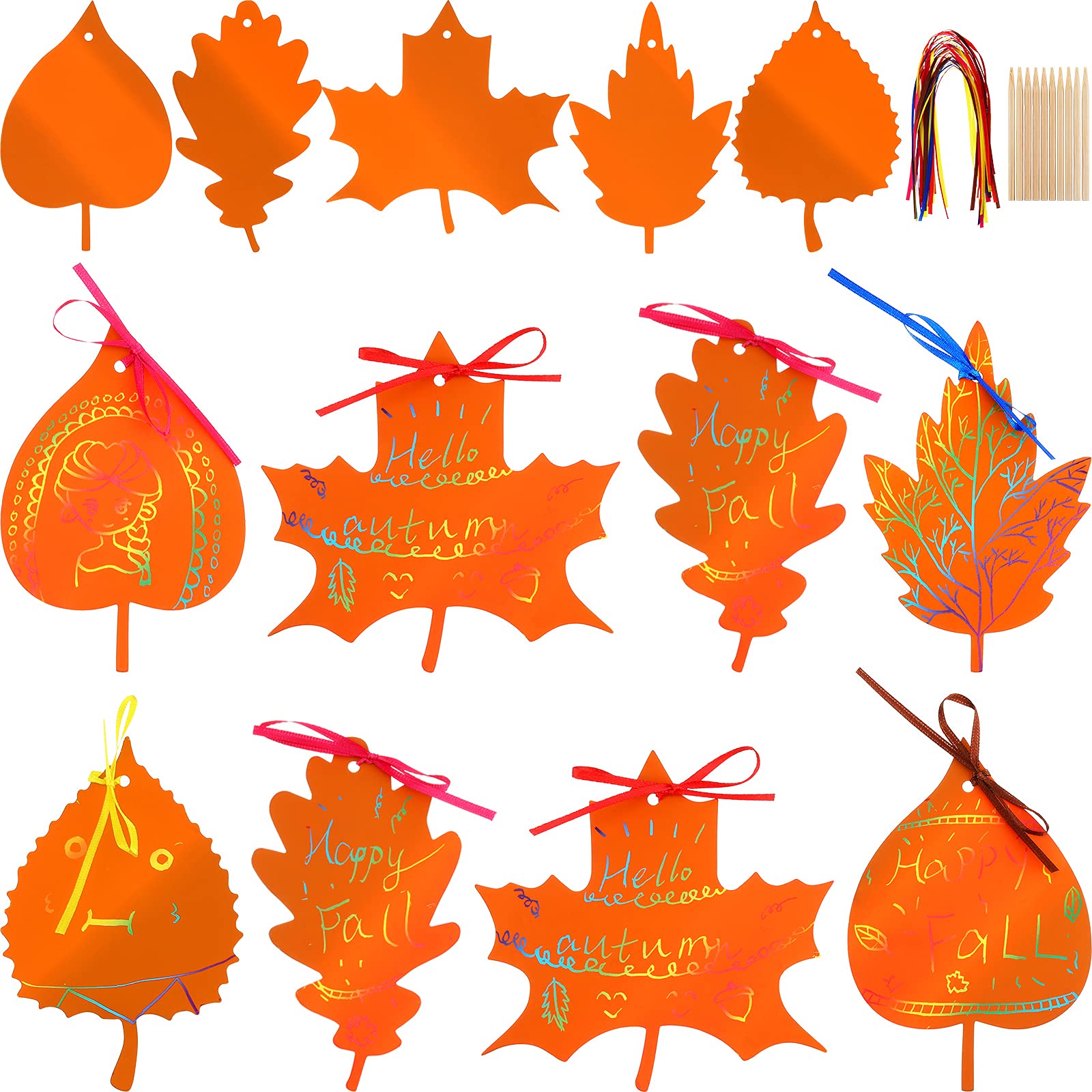 Amazon.com: BBTO 50 Pieces Scratch Fall Leaves Colorful Scratch Leaves ...