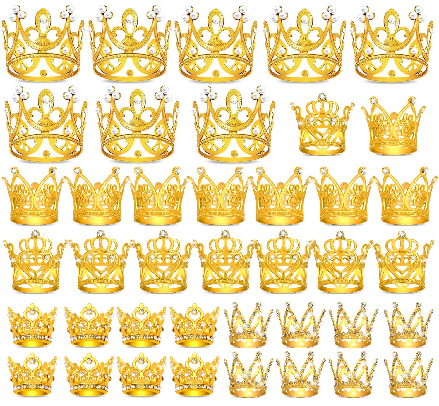 Amazon.com: Billbotk 40 Pcs Mini Crowns for Flower Bouquets, Small Gold ...