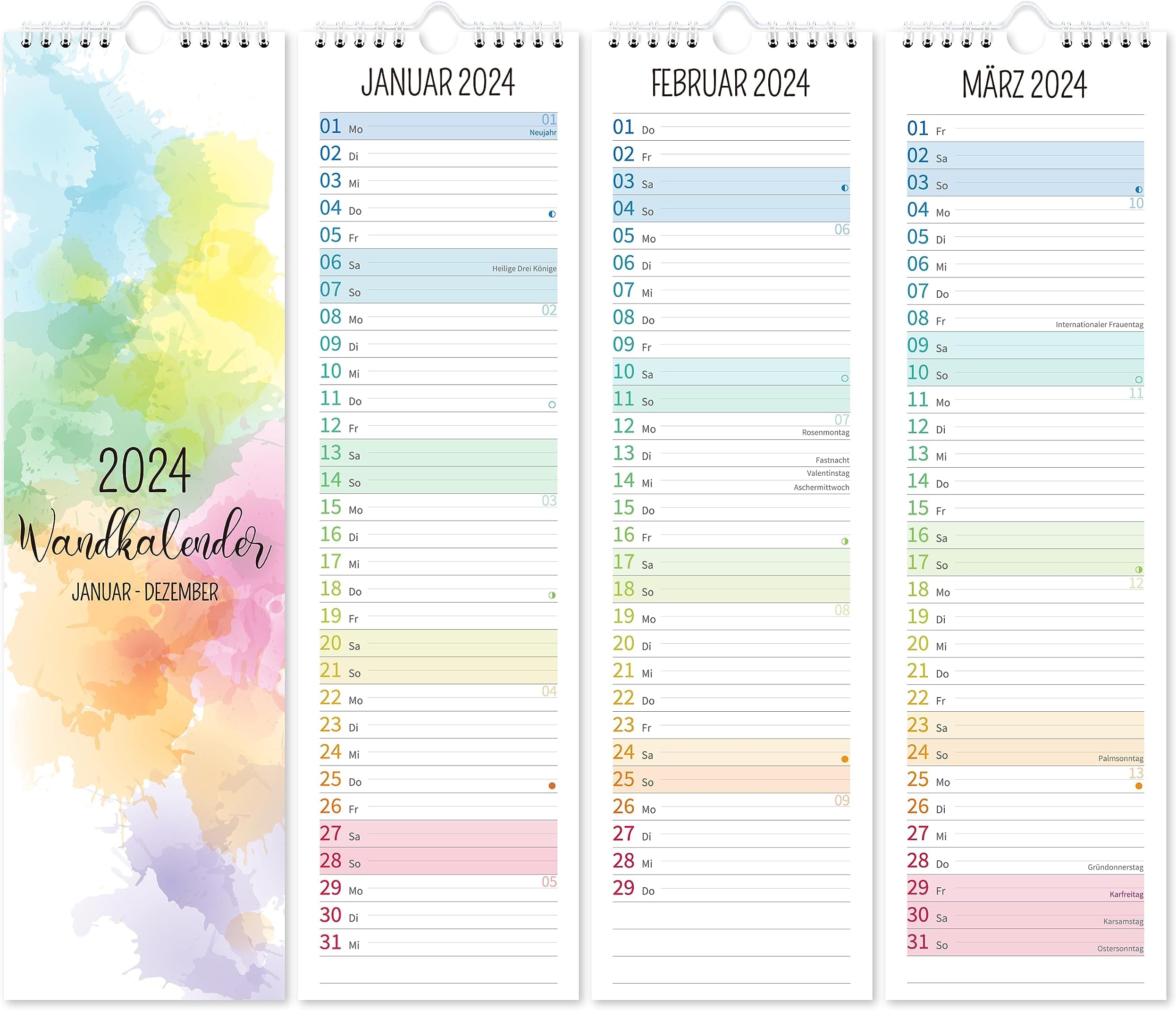 heaven+paper Kalender 2024 Wandkalender mit 3 Spalten ...