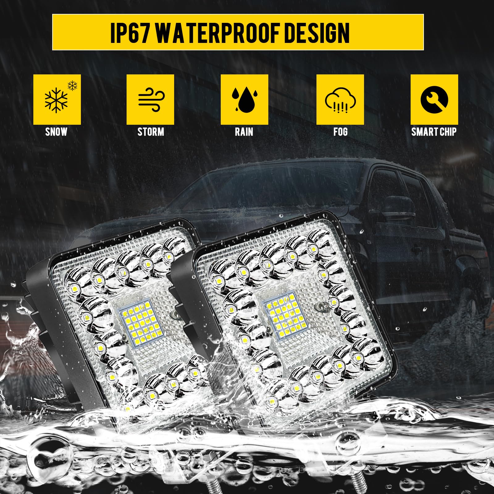 Snapklik.com : LED Work Lights For Truck Tractor - 4 Inch Square LED ...