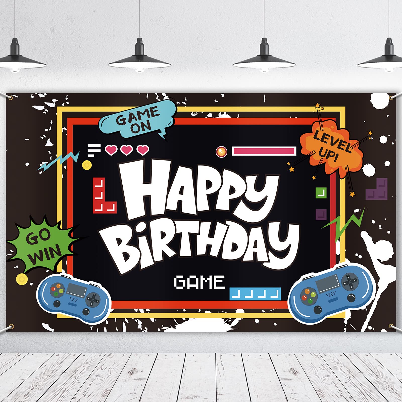 Buy Watercolor Video Game Happy Birthday Backdrop Gaming Theme Birthday ...