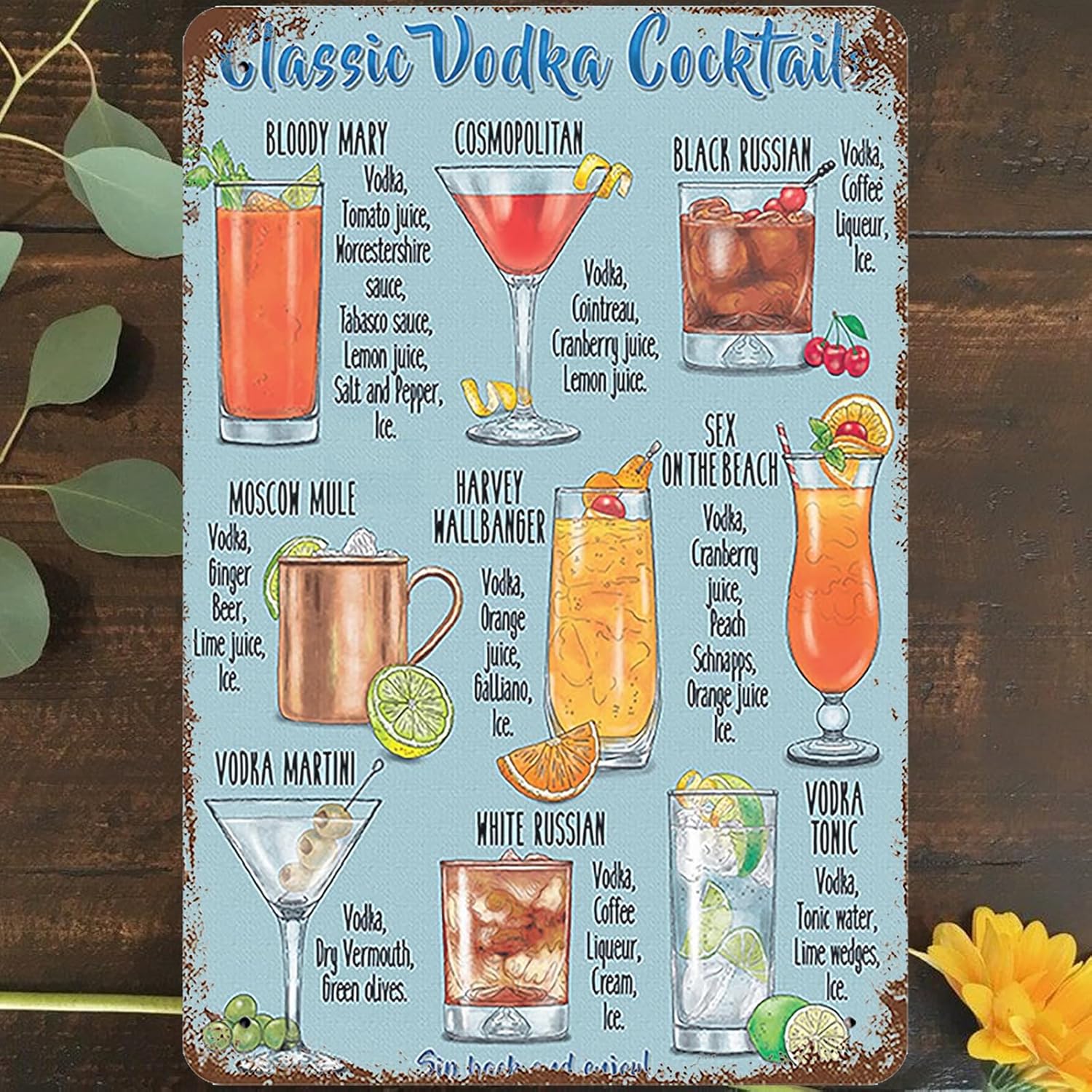 Amazon.com: Vintage Metal Tin Sign 8"x12", Classic Vodka Cocktail Wall ...