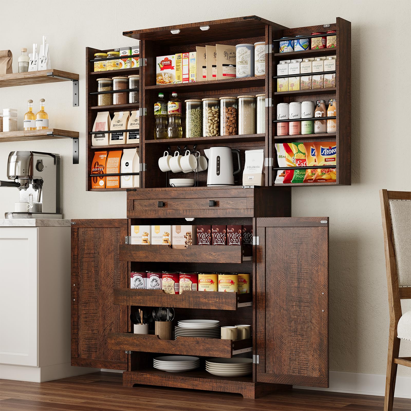71 Inch Kitchen Pantry 71" Farmhouse Tall Pantry Cabinet – 4 Doors ...