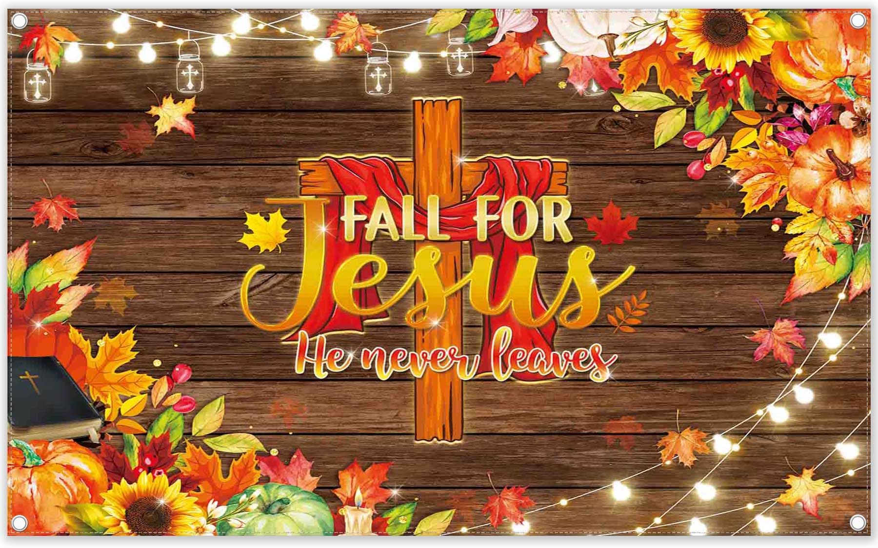 Amazon.com : Swepuck 96x60inch Fall for Jesus Backdrop He Never Leaves ...