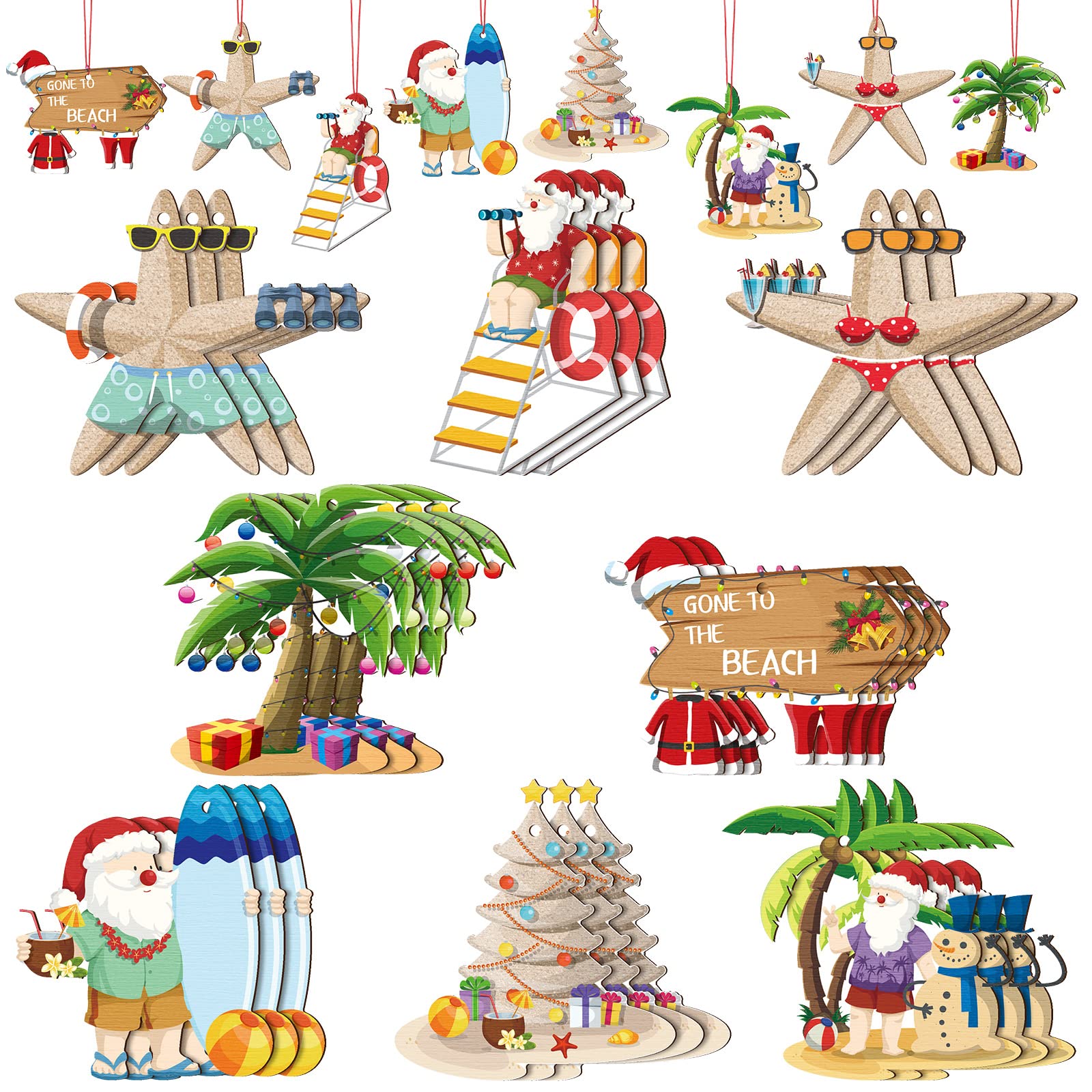 Amazon.com: Qunclay 24 Pcs Beach Santa Christmas Ornament Beach ...