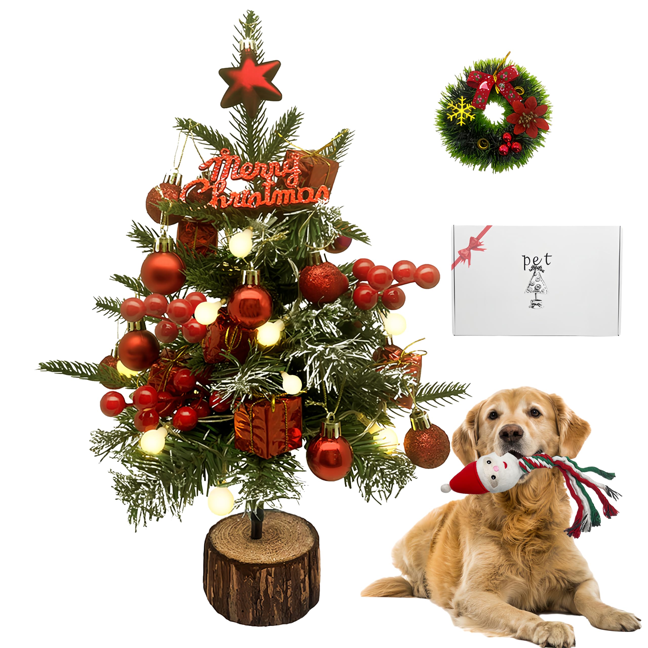 Amazon.com: Efsof Mini Christmas Tree with Lights, 44 Piece Decorated ...