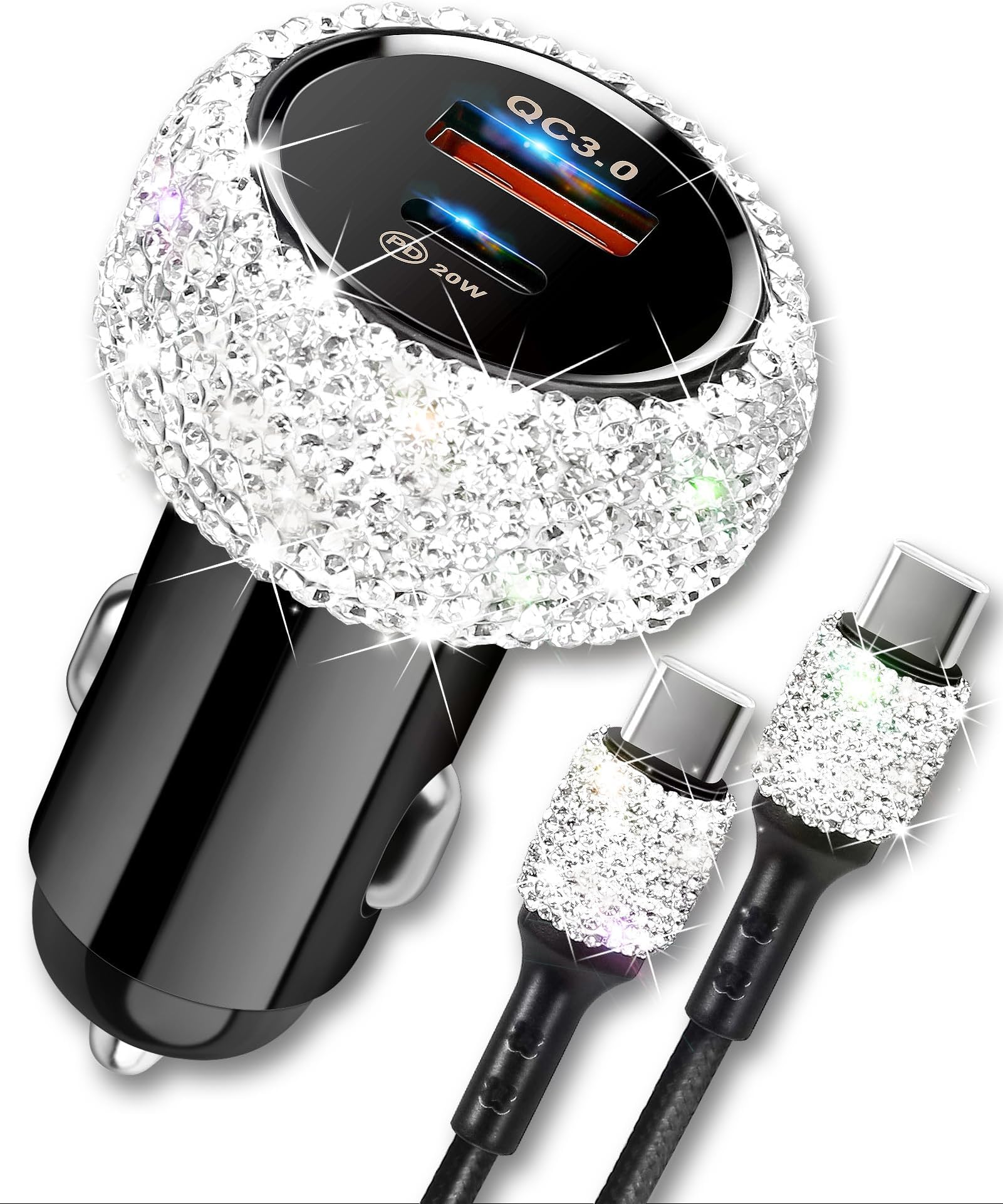 Amazon.com: Dual USB Car Charger Bling Bling Handmade Rhinestones ...