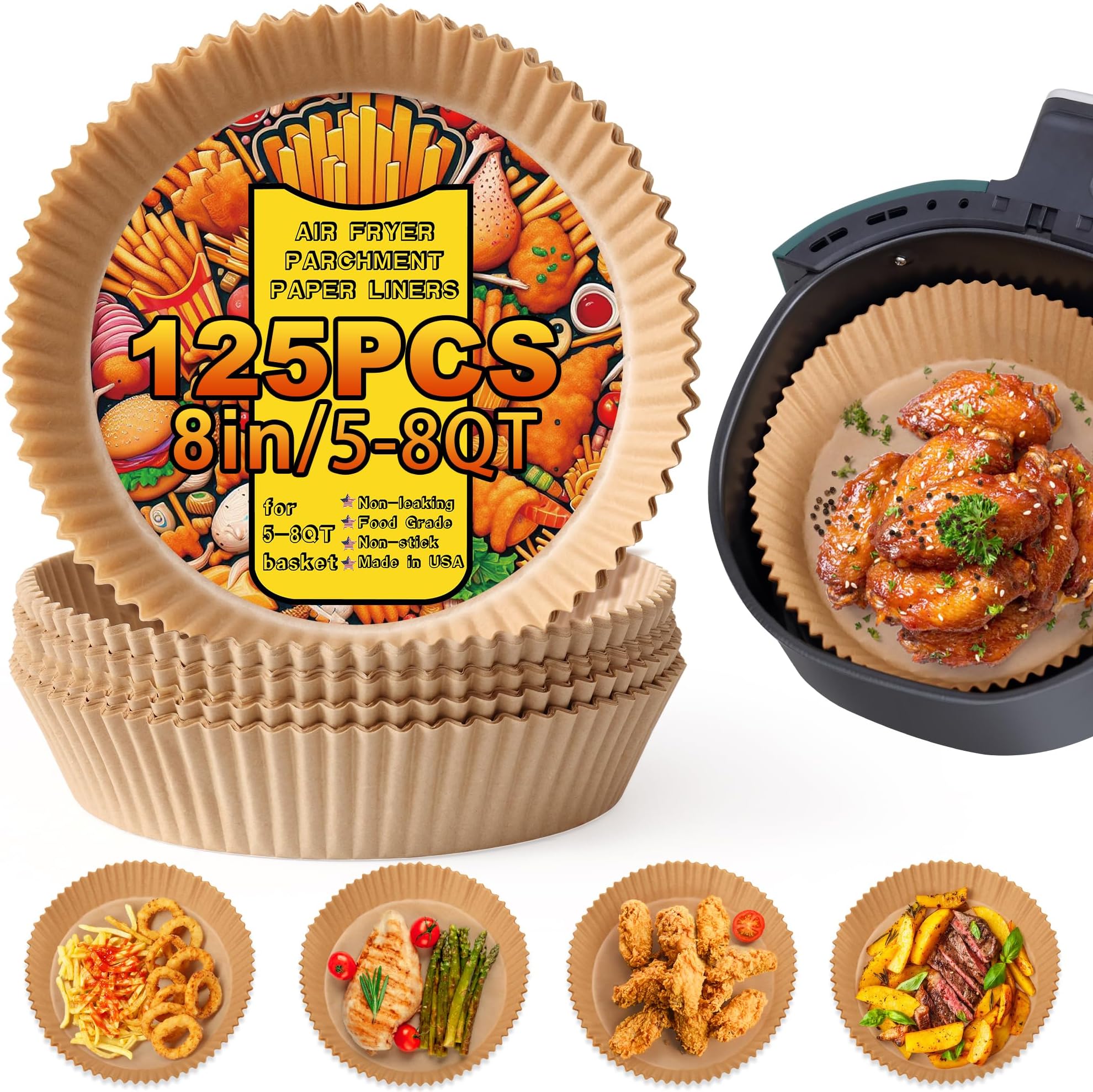 Amazon.com: Air Fryer Paper Liners Disposable: 125PCS Non-Stick ...