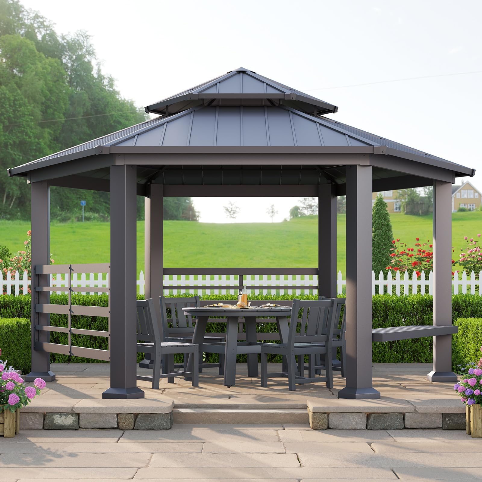 Amazon.com : AMERLIFE 13X15FT Hardtop Gazebo, Hexagon Metal Patio ...