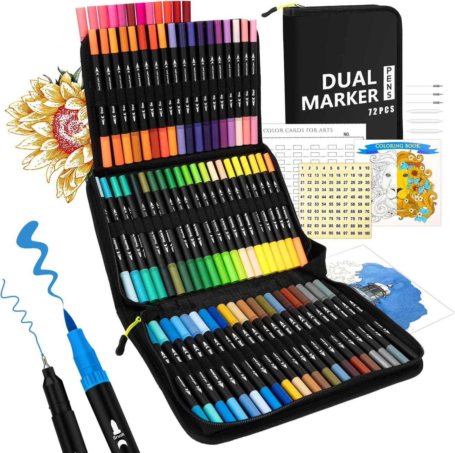Amazon.com : KALOUR 72 Art Markers Pens Set, Dual Tip Brush and Fine ...