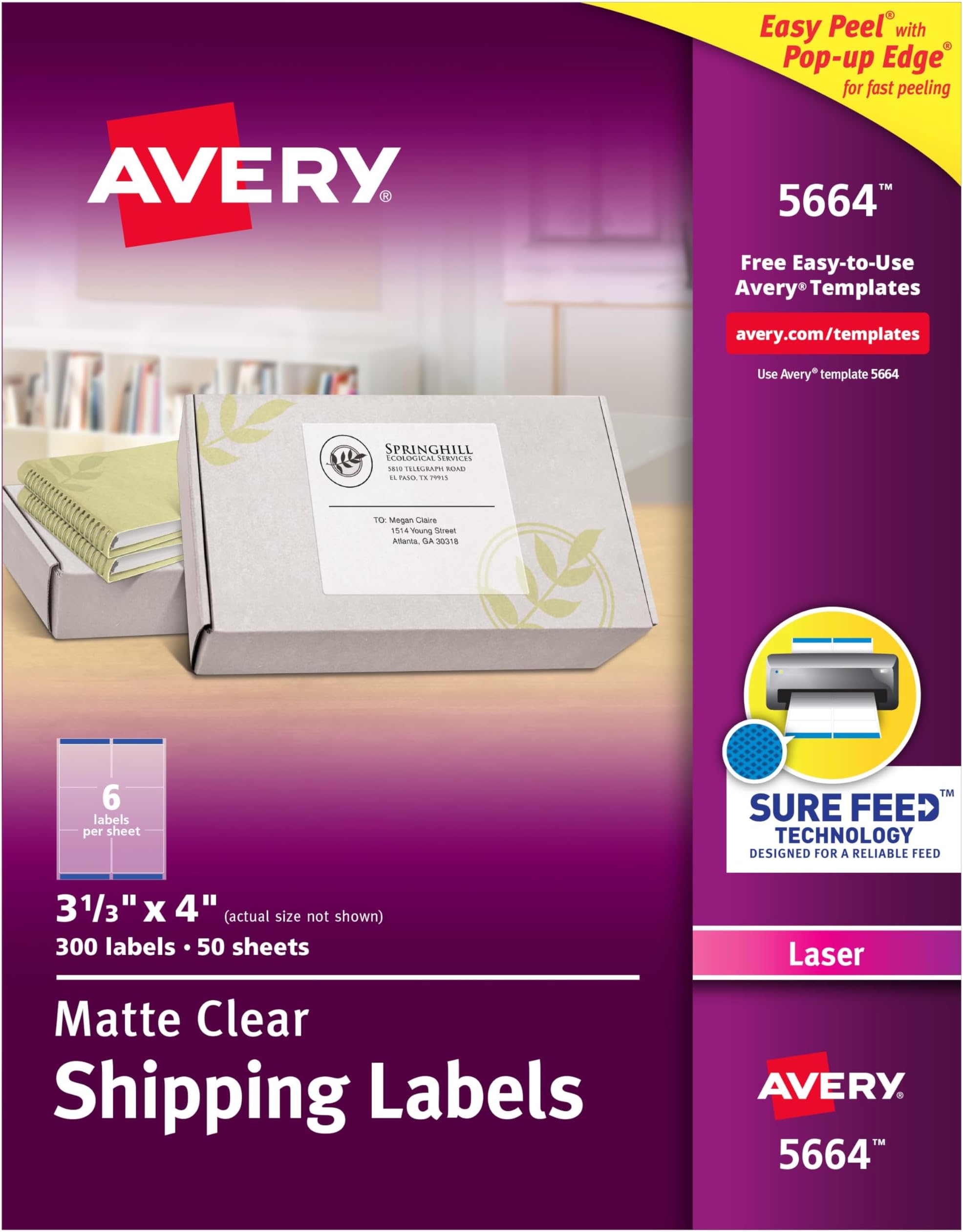 Amazon.com : AVERY Matte Clear Easy Peel Shipping Labels, Laser, 3 1/3 ...