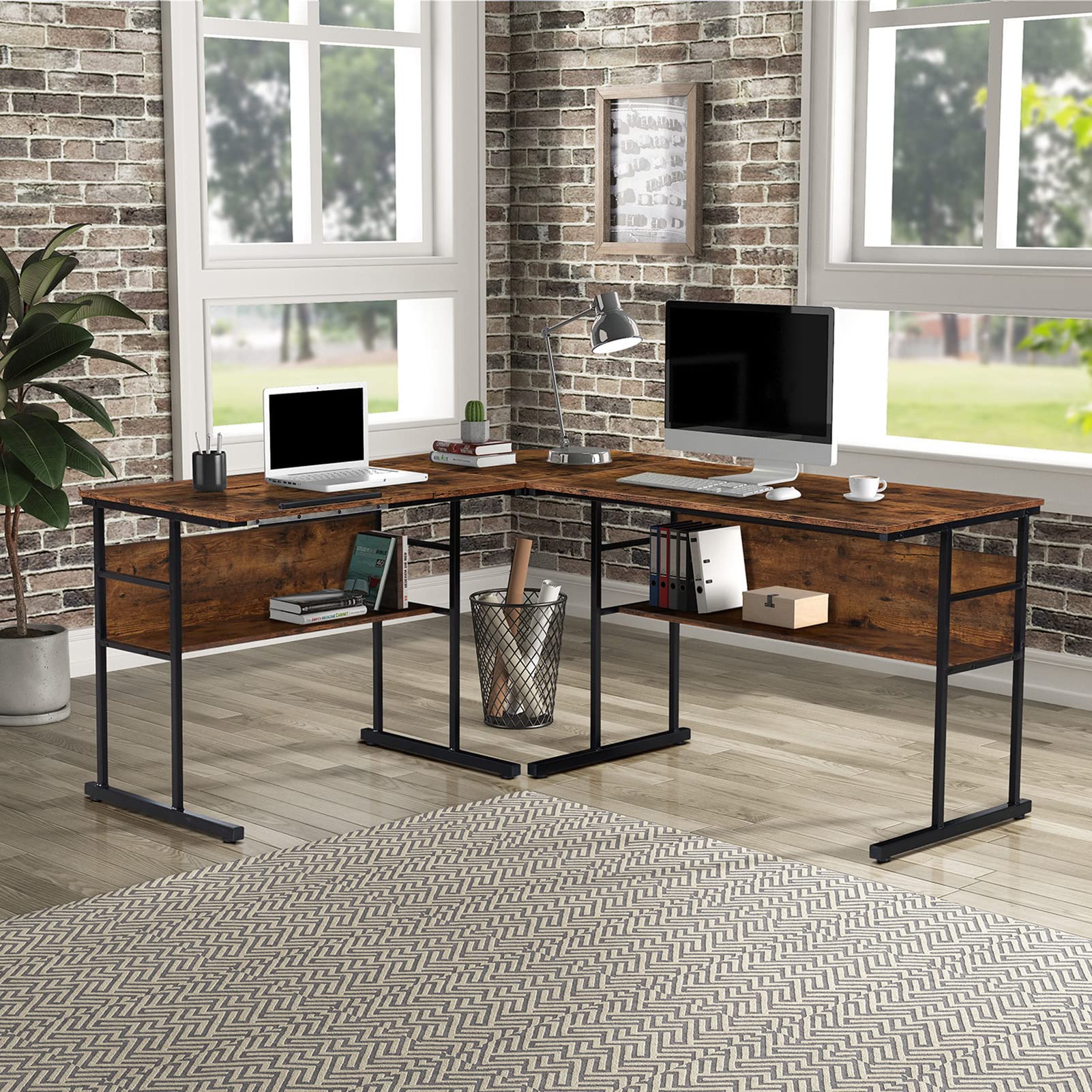 Amazon.com: Bituman L-Shaped Desk, Multi-Function Office Desk with ...