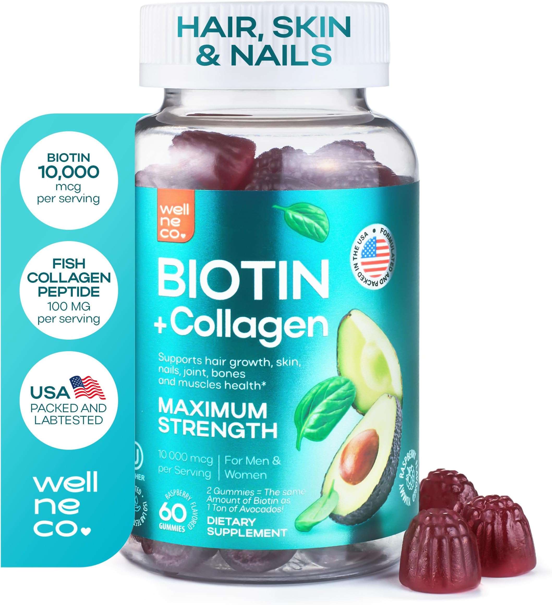 Amazon.com: PINK Hair Skin Nails Gummies | 60 Count | Plus Collagen ...