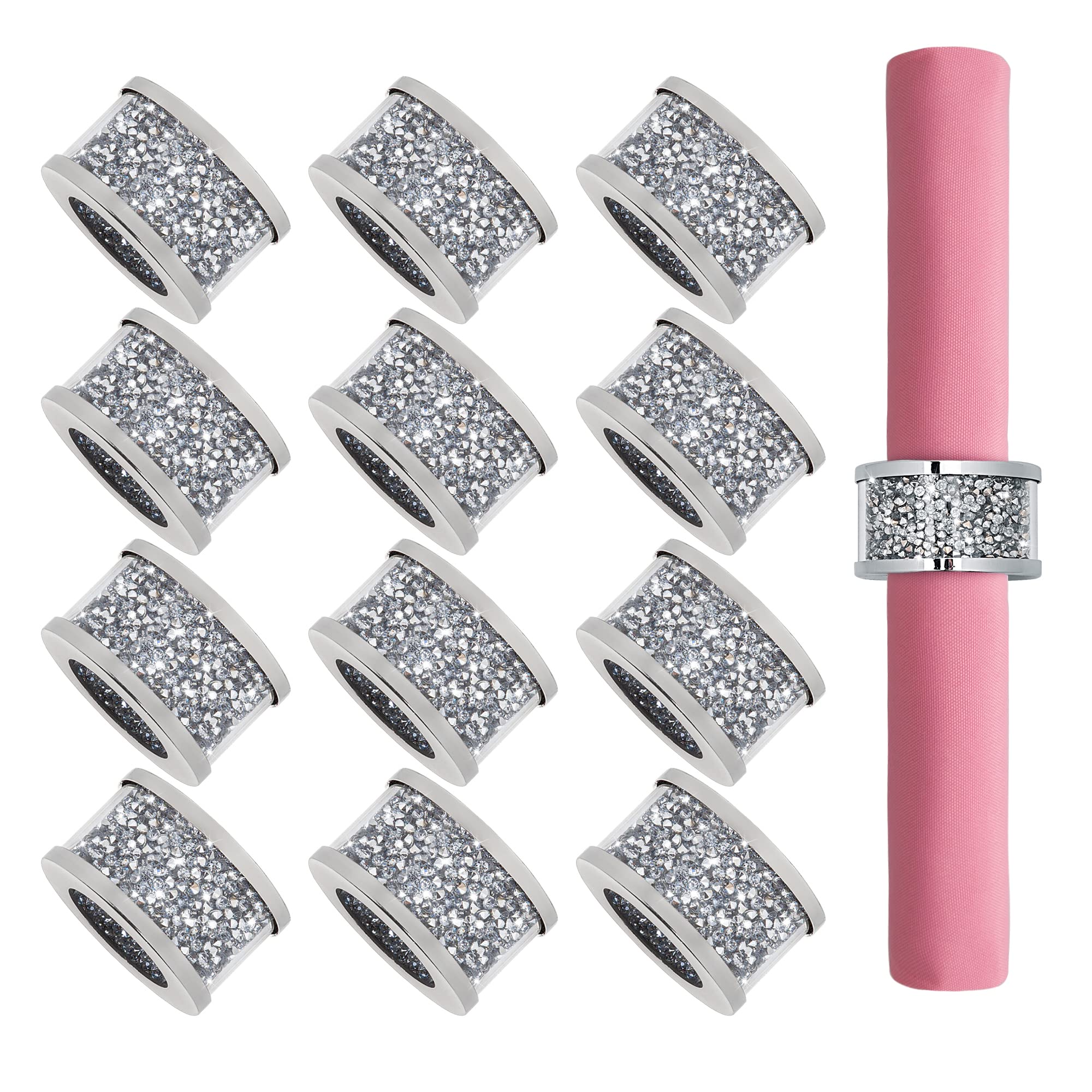 SHYFOY Silver Diamond Napkin Ring Set of 12 Pieces, Crystal Glass ...