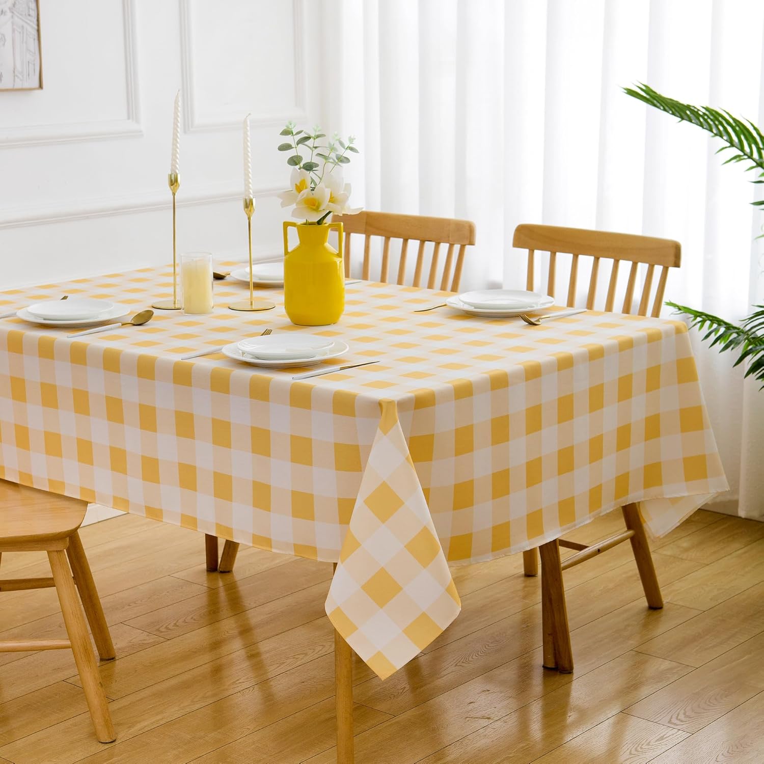 Amazon.com: Yellow Gingham Tablecloth Rectangle 60" X 84" Yellow and ...