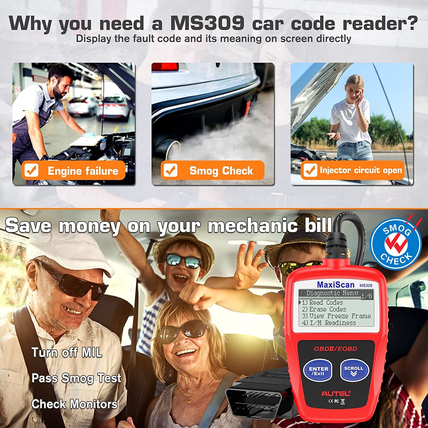 Buy Autel MaxiScan MS309 OBD2 Code Reader, Check Engine Fault, Check ...