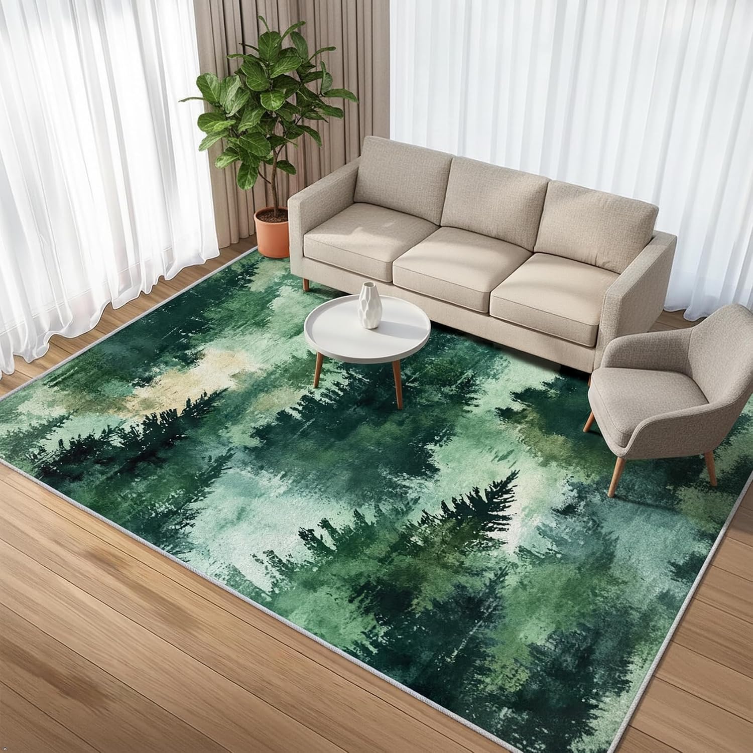 Amazon.com: Jejynxia Washable Abstract Forest Throw Rug 2x3, Green Pine ...