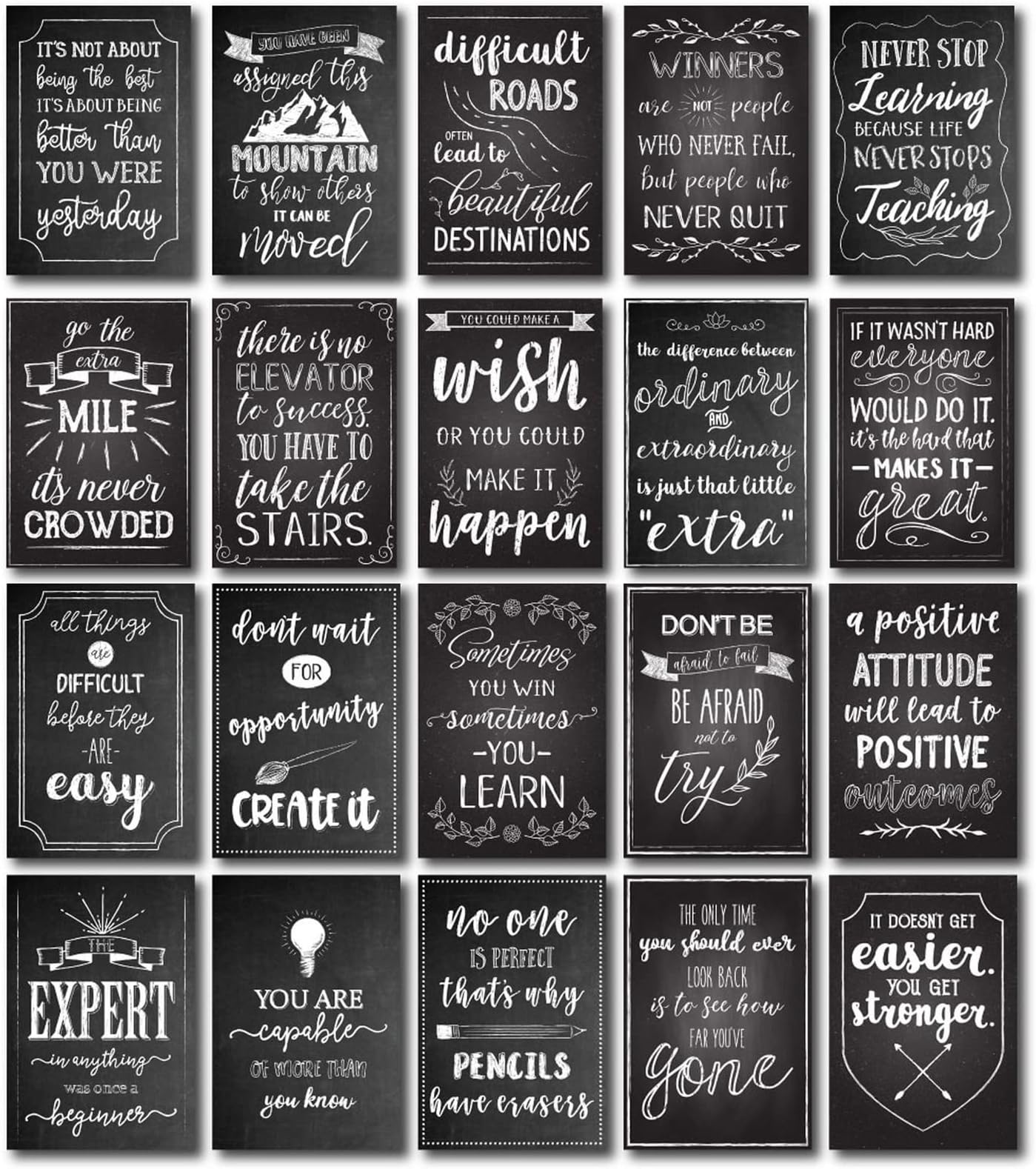 20-Pack Motivational Posters in Chalkboard Design, Inspirational ...