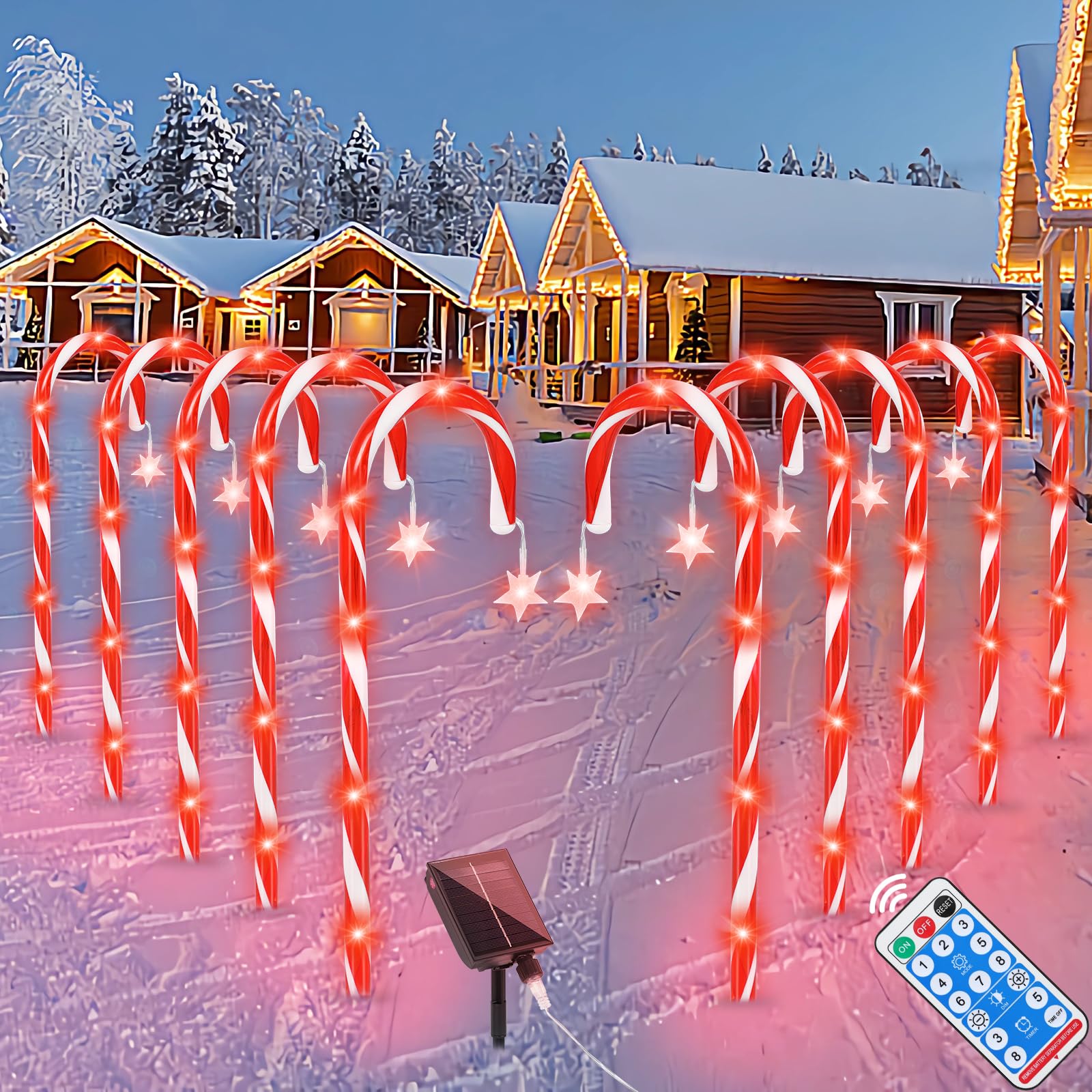PinPon Christmas Solar Candy Cane Lights Outdoor Pathway, 10 Pack 21 ...