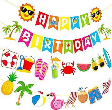 Amazon.com: 4pcs Beach Birthday Banner Garland Decorations for Hawaiian ...