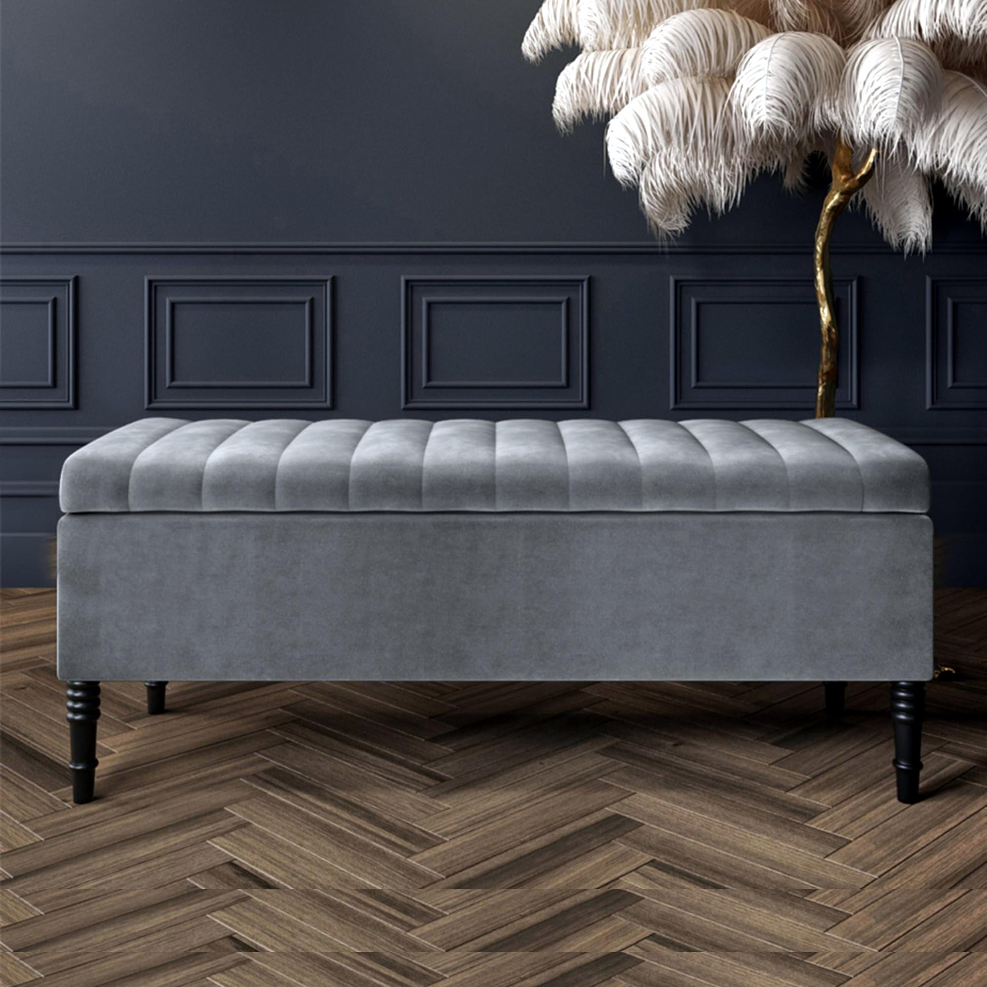 Safar Striped Ottoman Storage Bench, End of Bed Bench with Legs ...