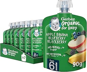 Gerber Organic Puree, Apple, Banana, Blueberry & Blackberry, From 6 ...