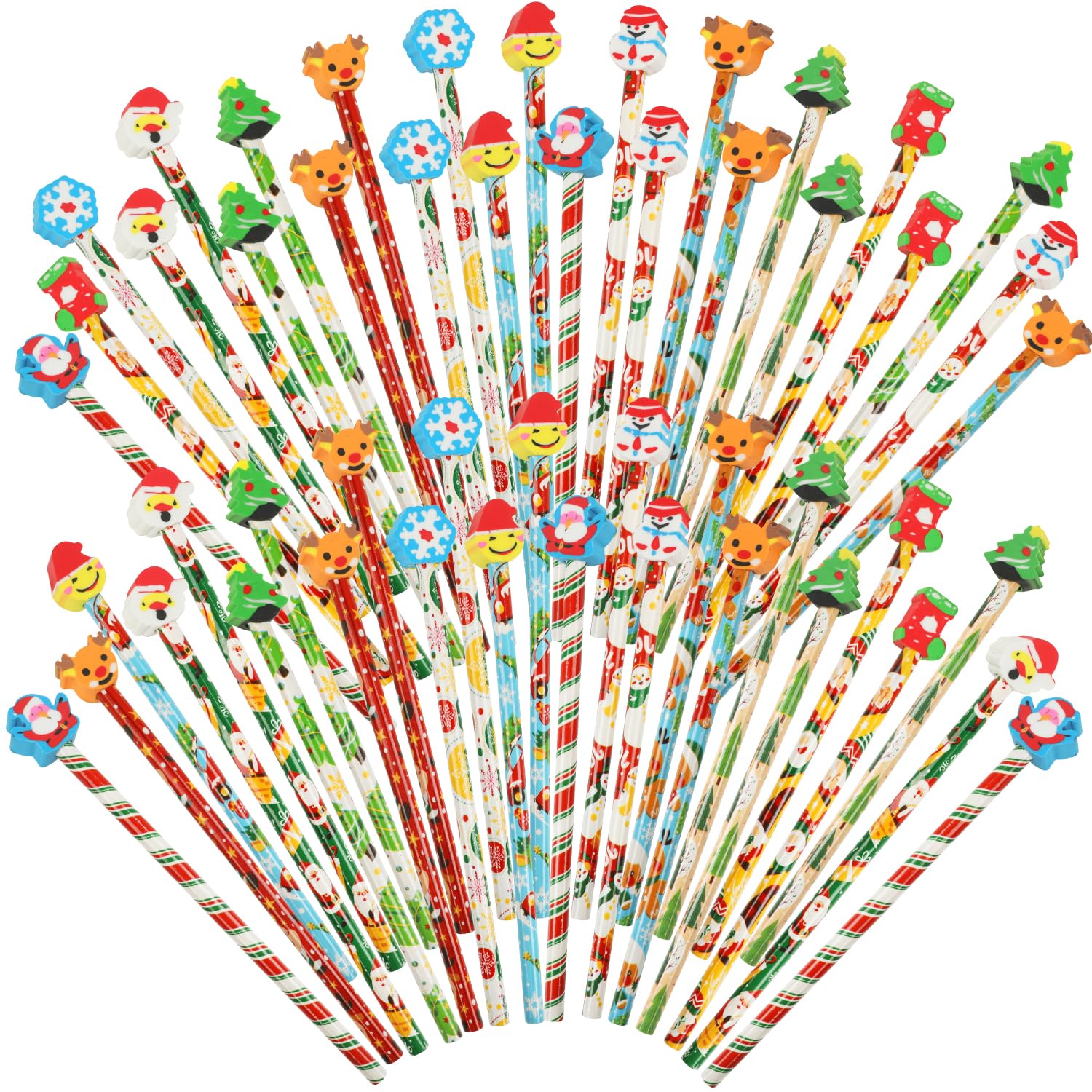 VEYLIN Christmas Pencil with Eraser Toppers,50PCS Christmas Pencils ...