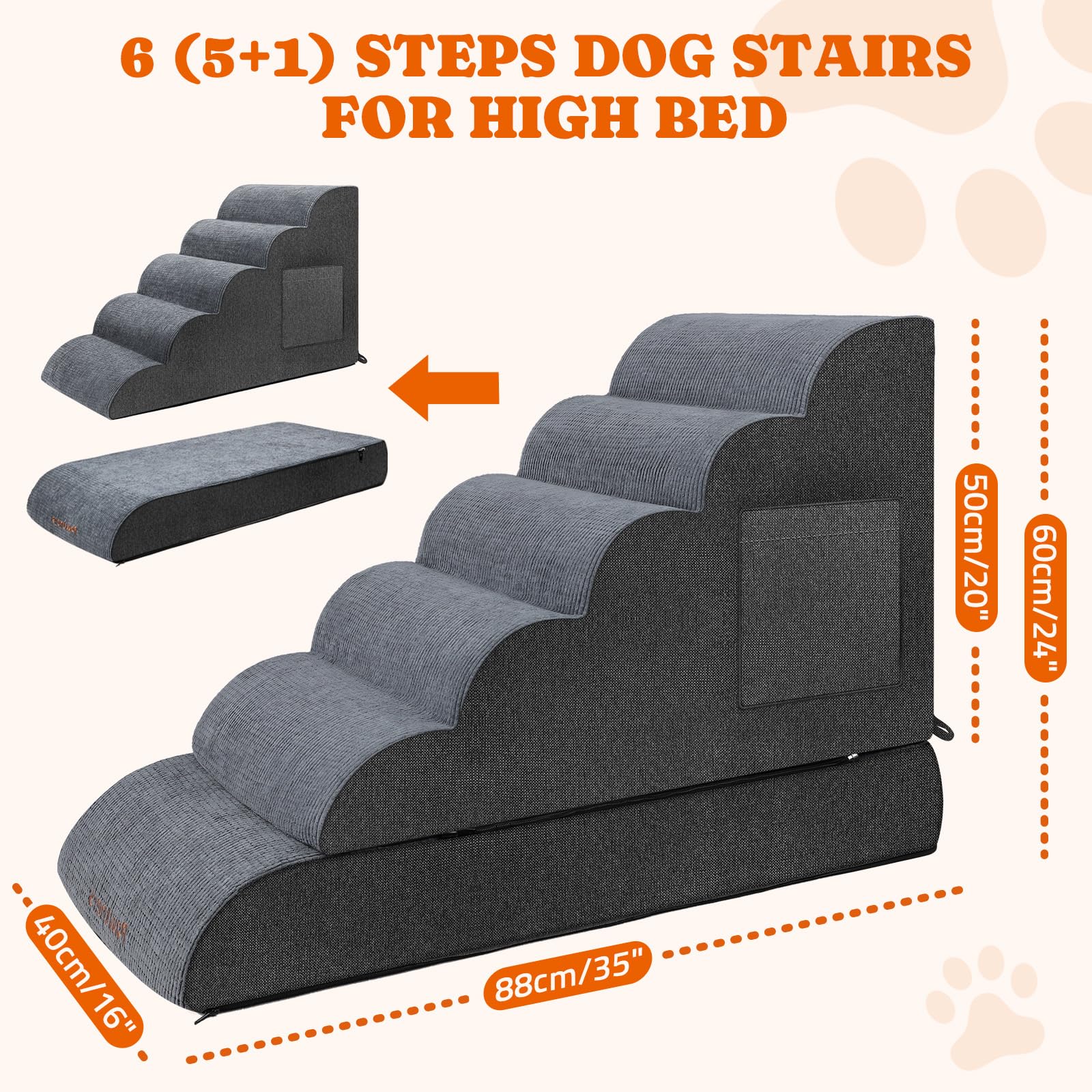 Snapklik.com : Dog Stairs For High Bed: Foam Pet Stairs For Dogs To Get ...
