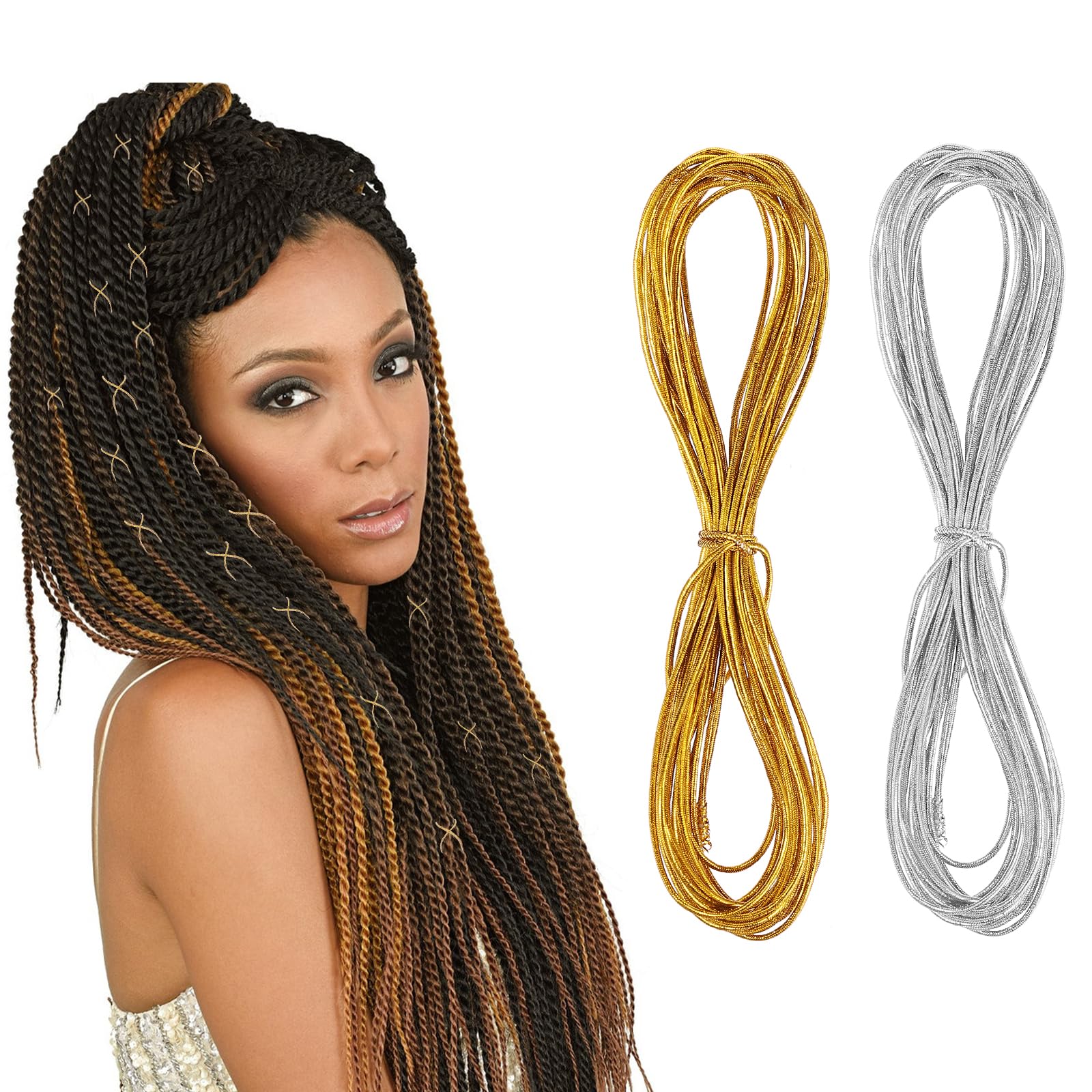 Amazon.com: 2Pcs Hair Strings for Braids 5M Metallic Tinsel Elastic ...