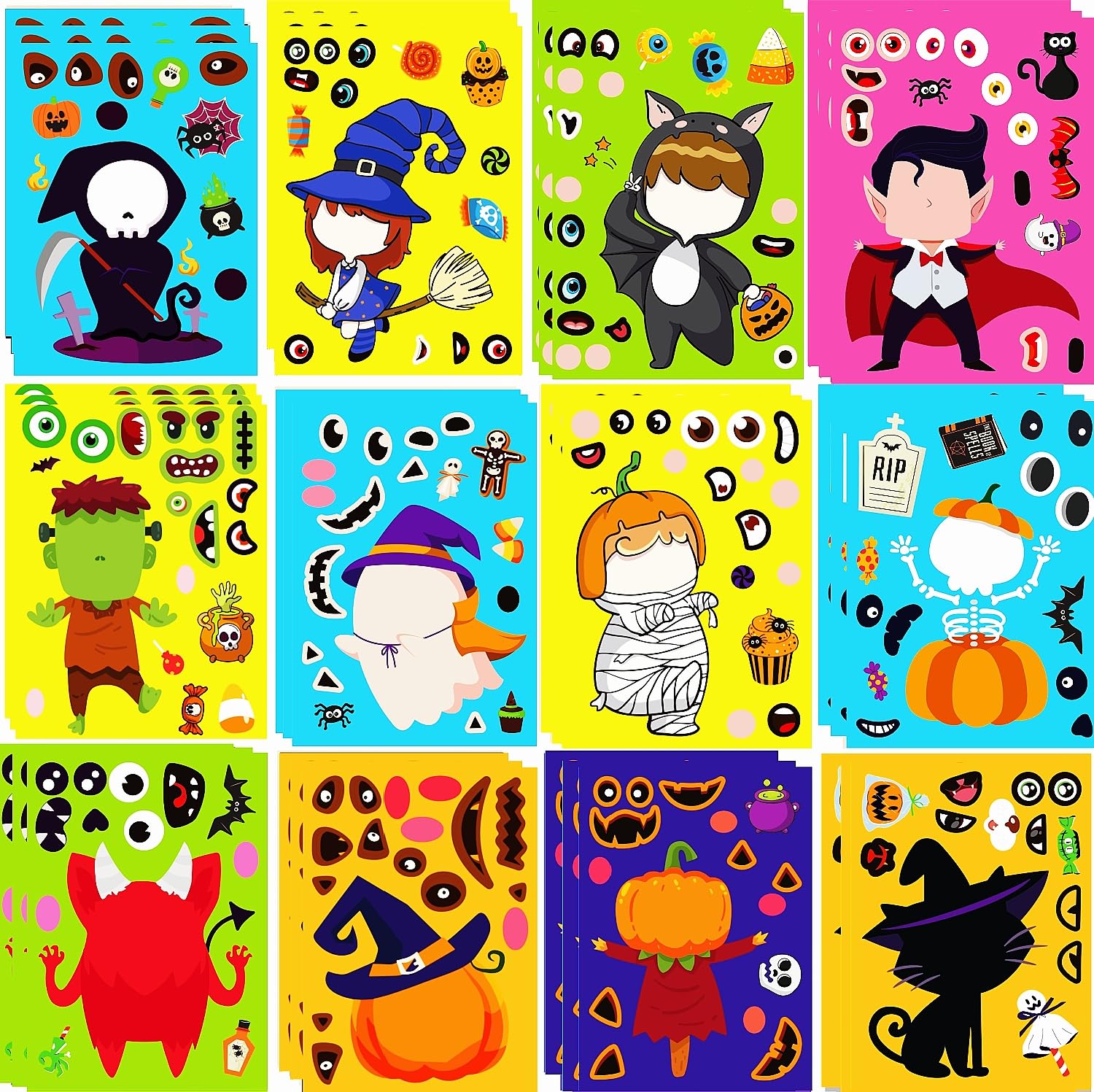 Amazon.com: 36 Sheets Halloween Stickers for Kids, Make Your Own ...