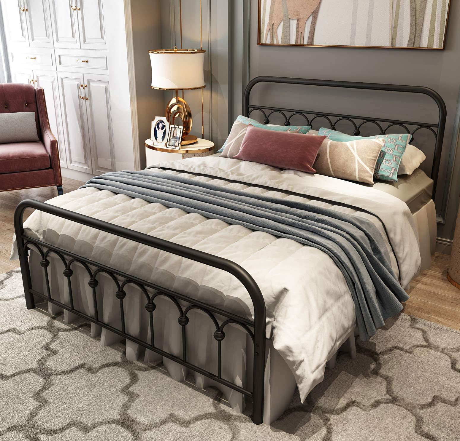 Amazon.com: Catrimown Full Size Metal Platform Bed Frame with Vintage ...
