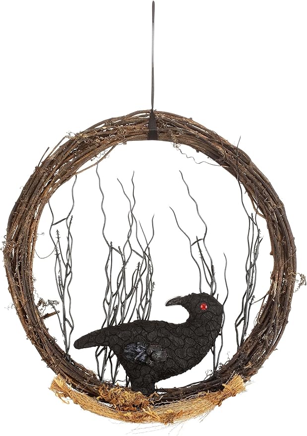 Amazon.com: FUN Costumes 12" Black Halloween Wreath with Crow Halloween ...