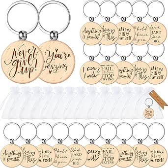 Amazon.com: Yinkin 40 Sets Inspirational Wooden Keychains Bulk Employee ...