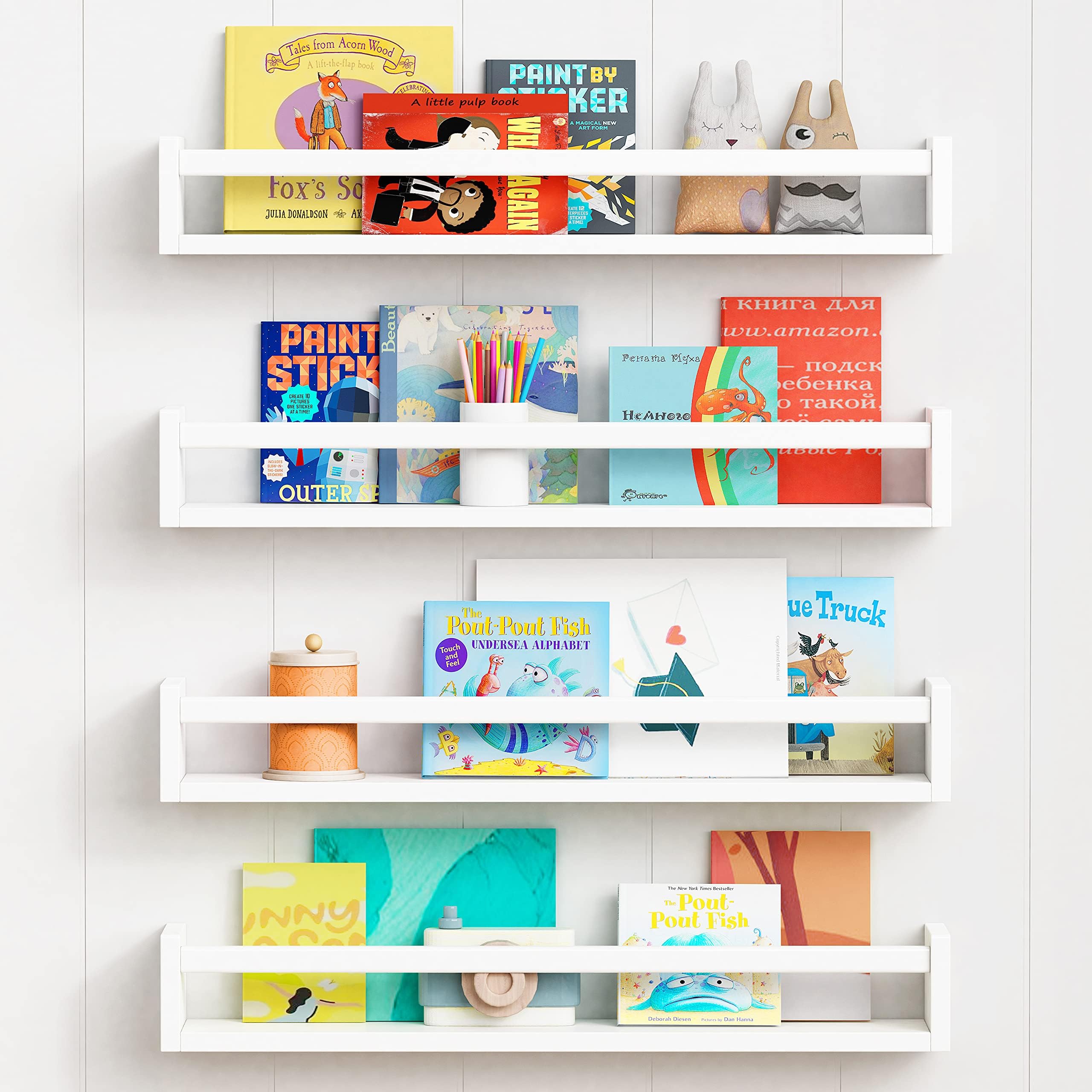 Amazon.com: Onlysky Set of 4 Wall-Mounted Kid's Bookshelf - White ...