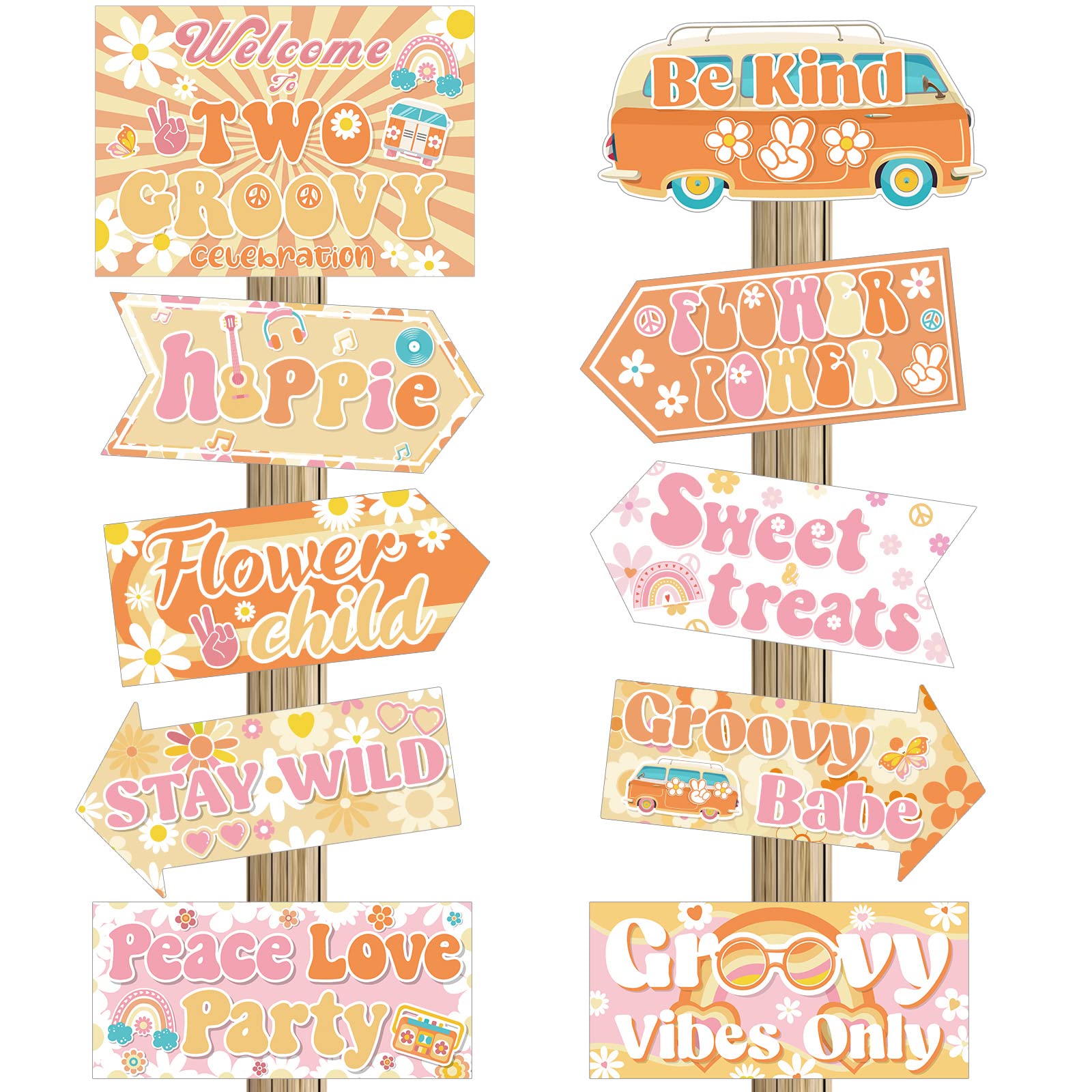 Amazon.com: Jecery 20 Pcs Two Groovy Party Decorations Retro Hippie ...