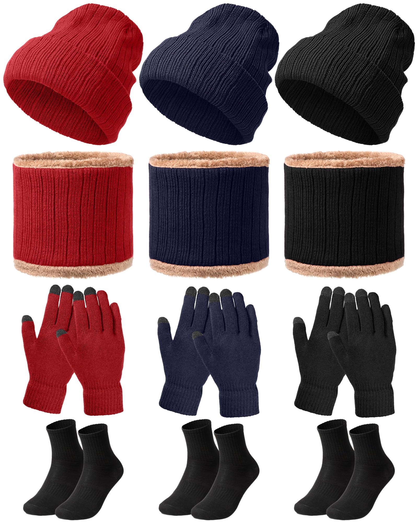 18 Pieces Winter Beanie Hat Scarf Gloves with Gift Boxes and Bag Sets ...