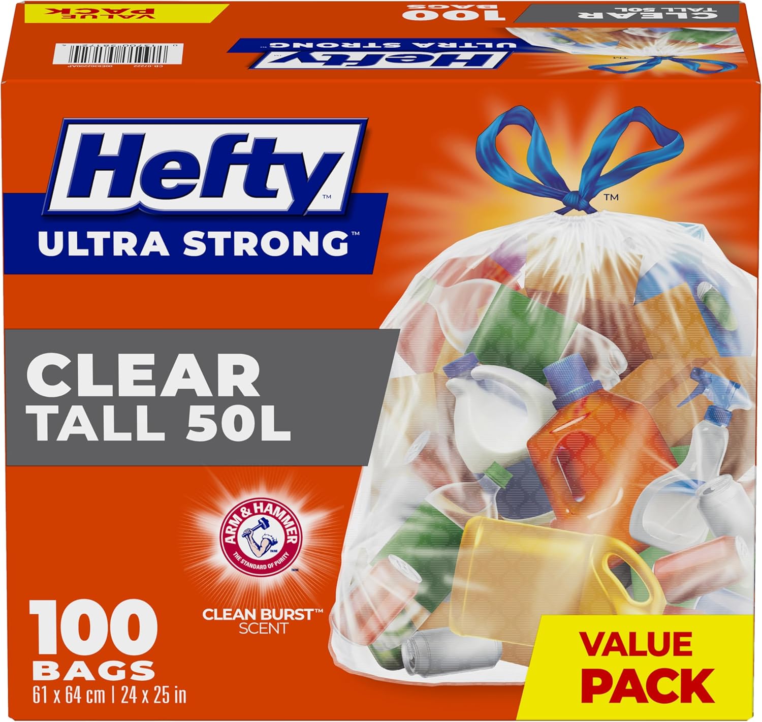 Hefty™ Ultra Strong 100ct Clear Garbage Bags Tall 50 L, Drawstring, Arm ...
