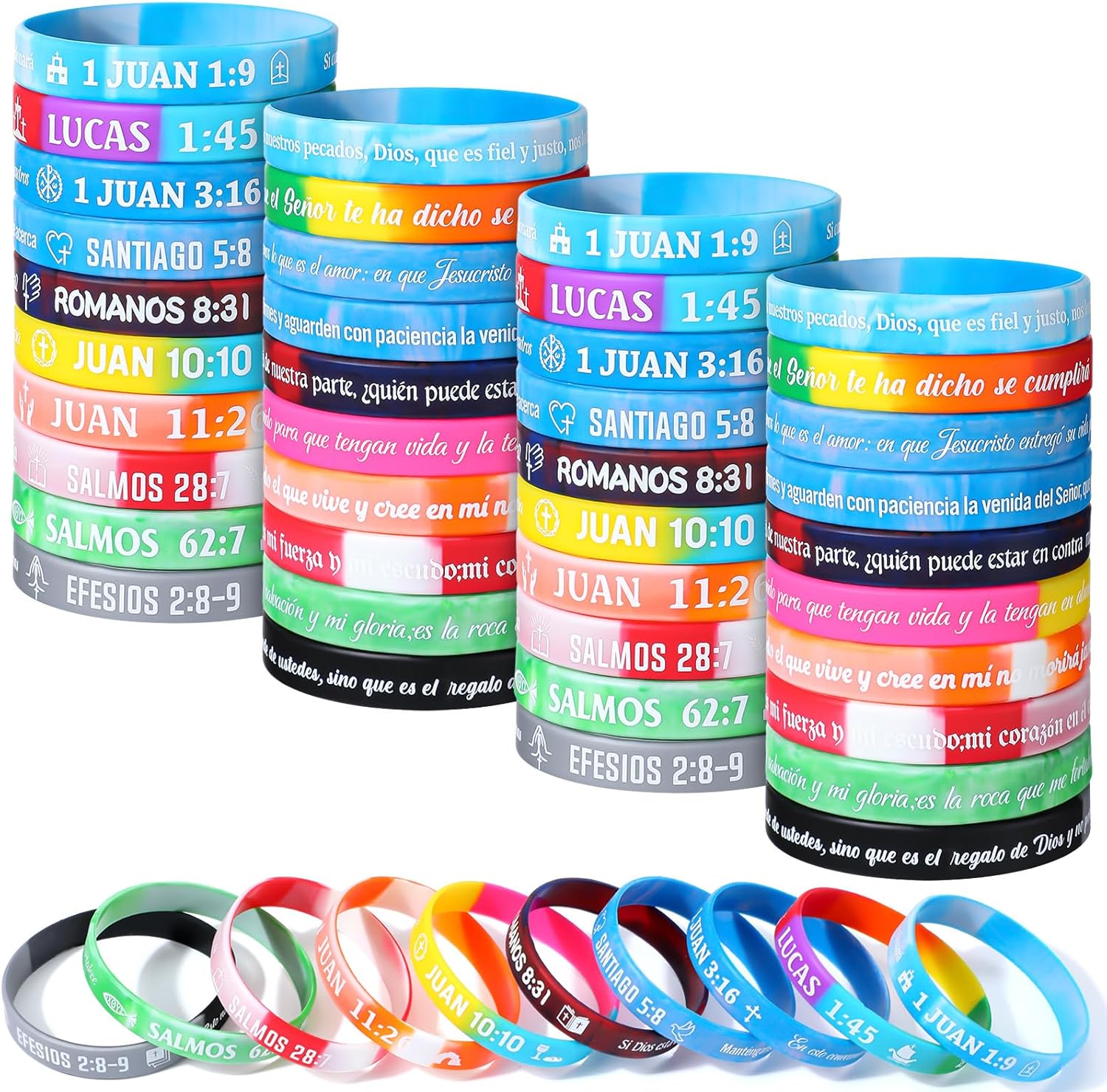Amazon.com: Skylety 60 Pcs Spanish Christian Bracelets Bible Verse ...