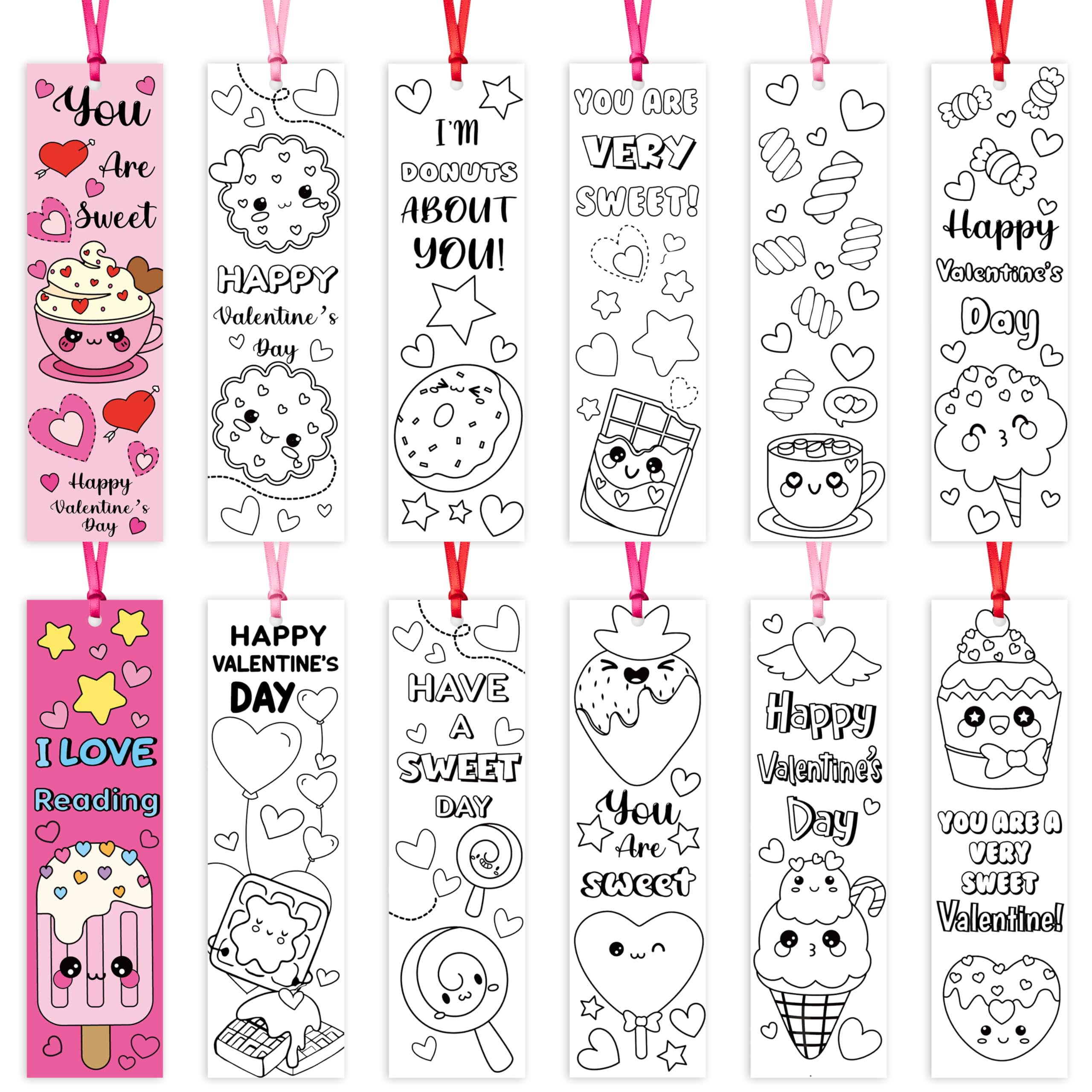 Snapklik.com : 75Pcs Valentines Day Color Your Own Bookmarks Desserts ...
