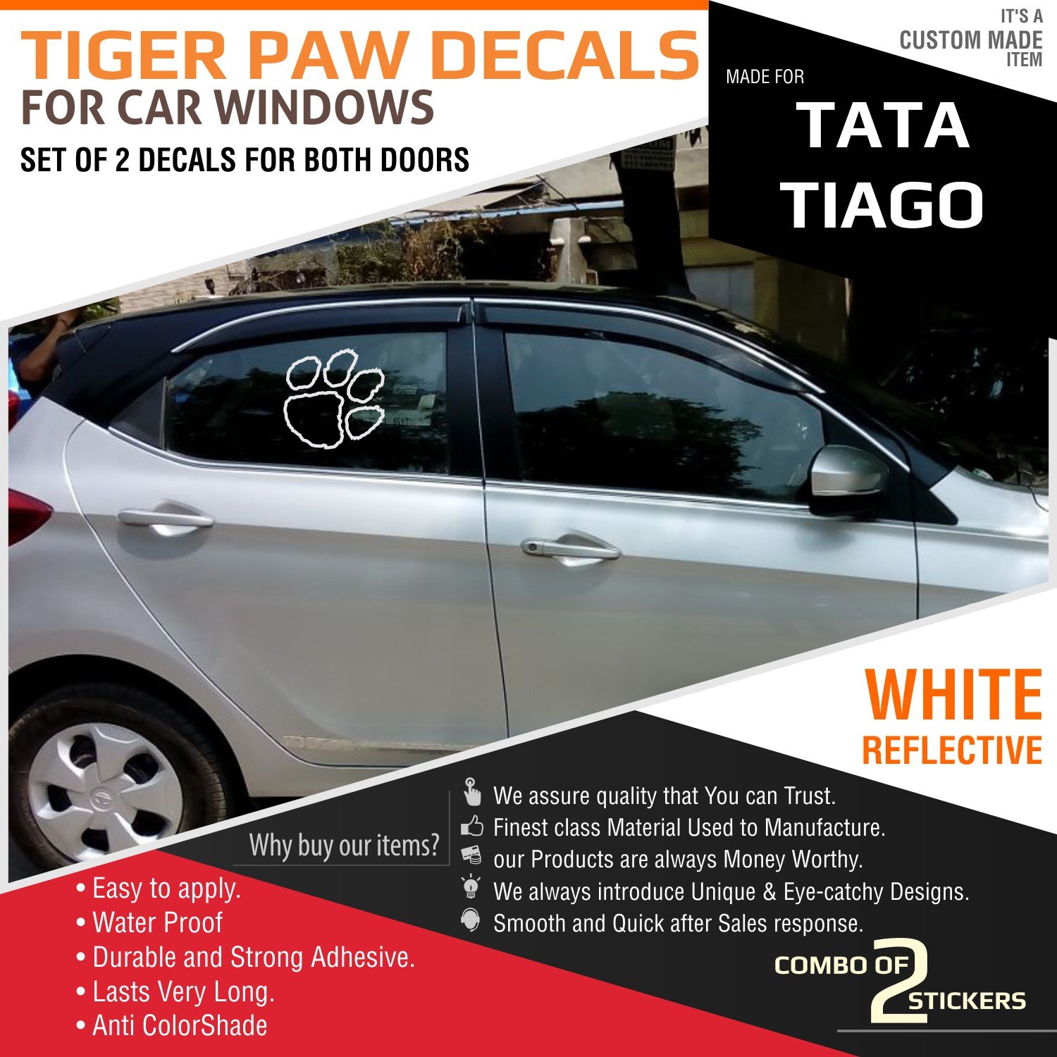 Carmetics Tiger paw Reflective Decal for Windows Tata Tiago : Amazon.in ...