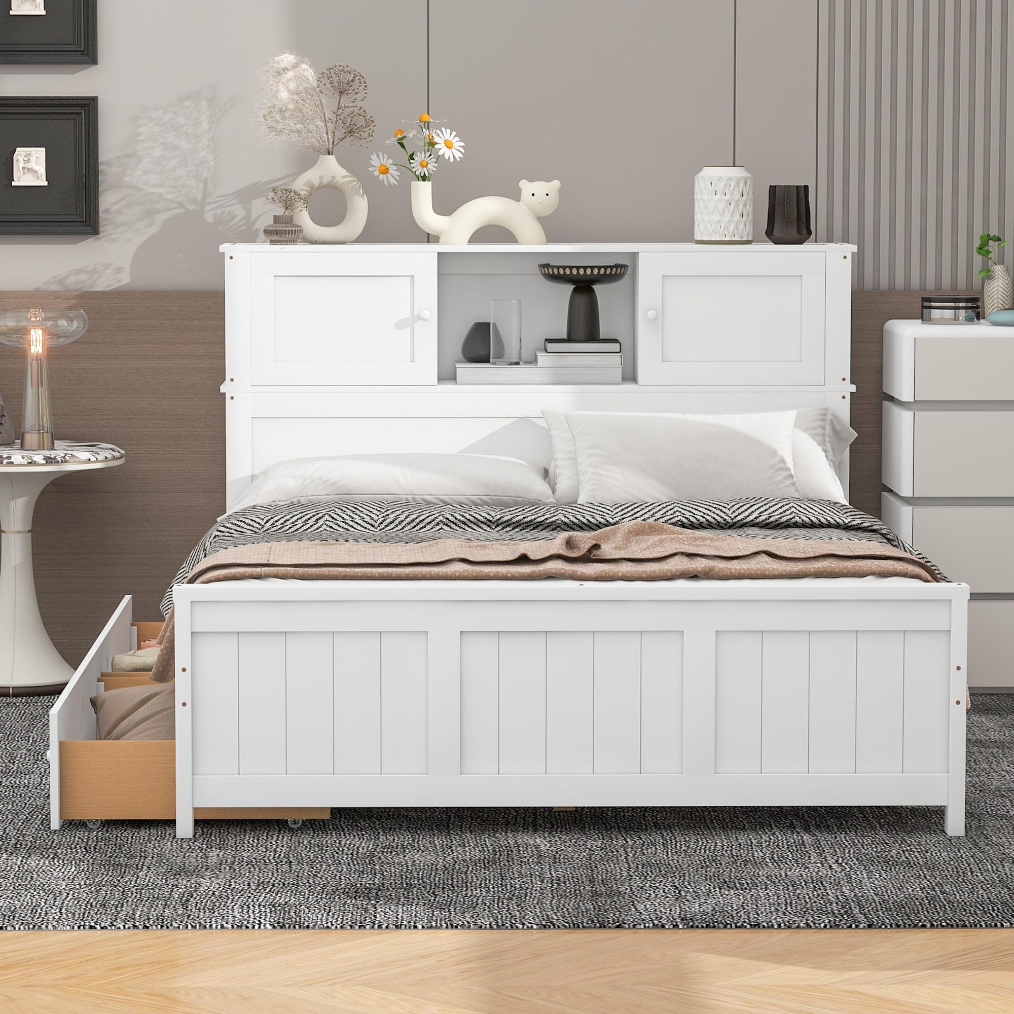 Amazon.com: LUSPAZ Full Size Wood Platform Bed Frame with Storage ...