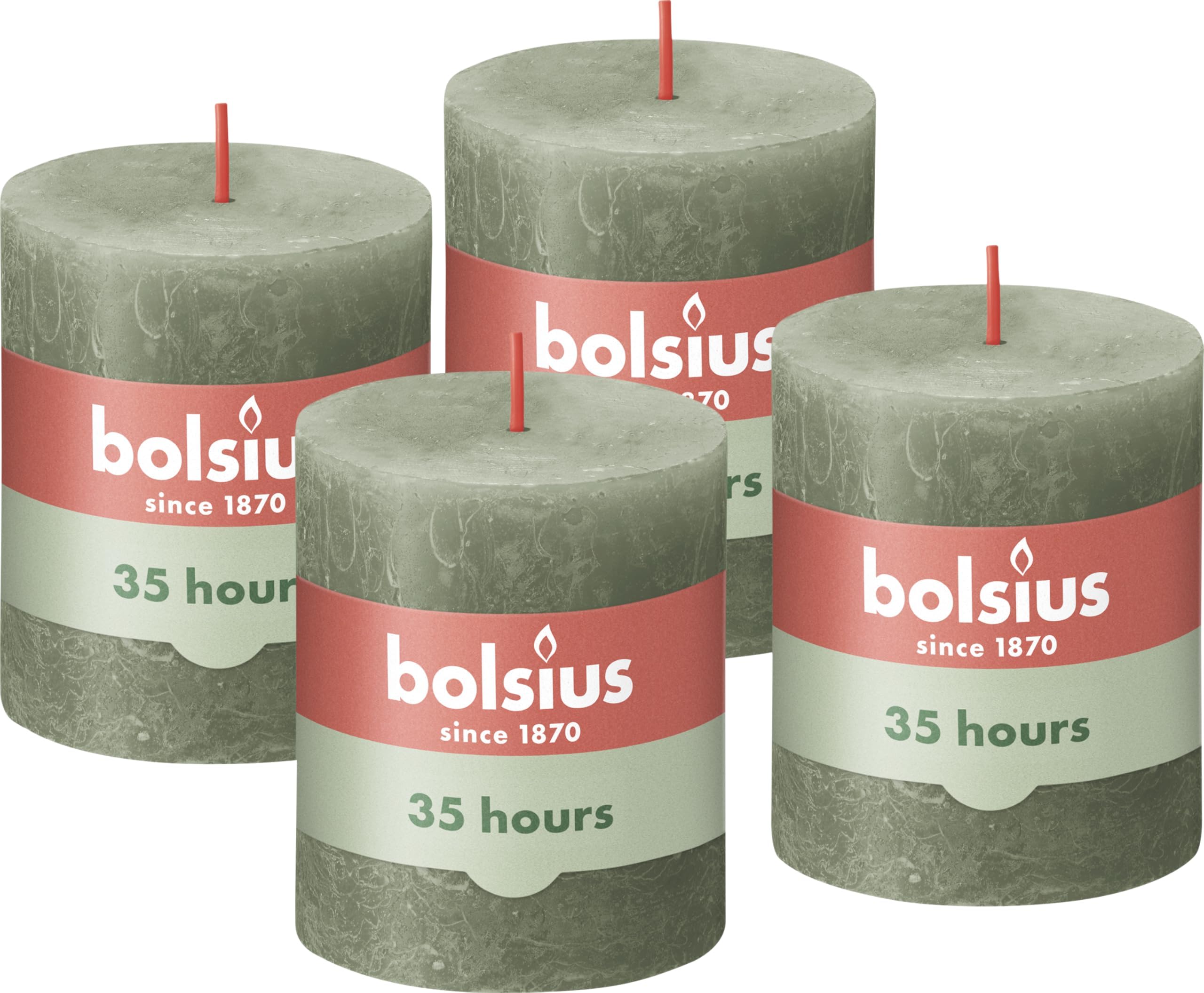 Bolsius Rustic Pillar Candles Silhouette - Green with Print - Pack of 4 ...